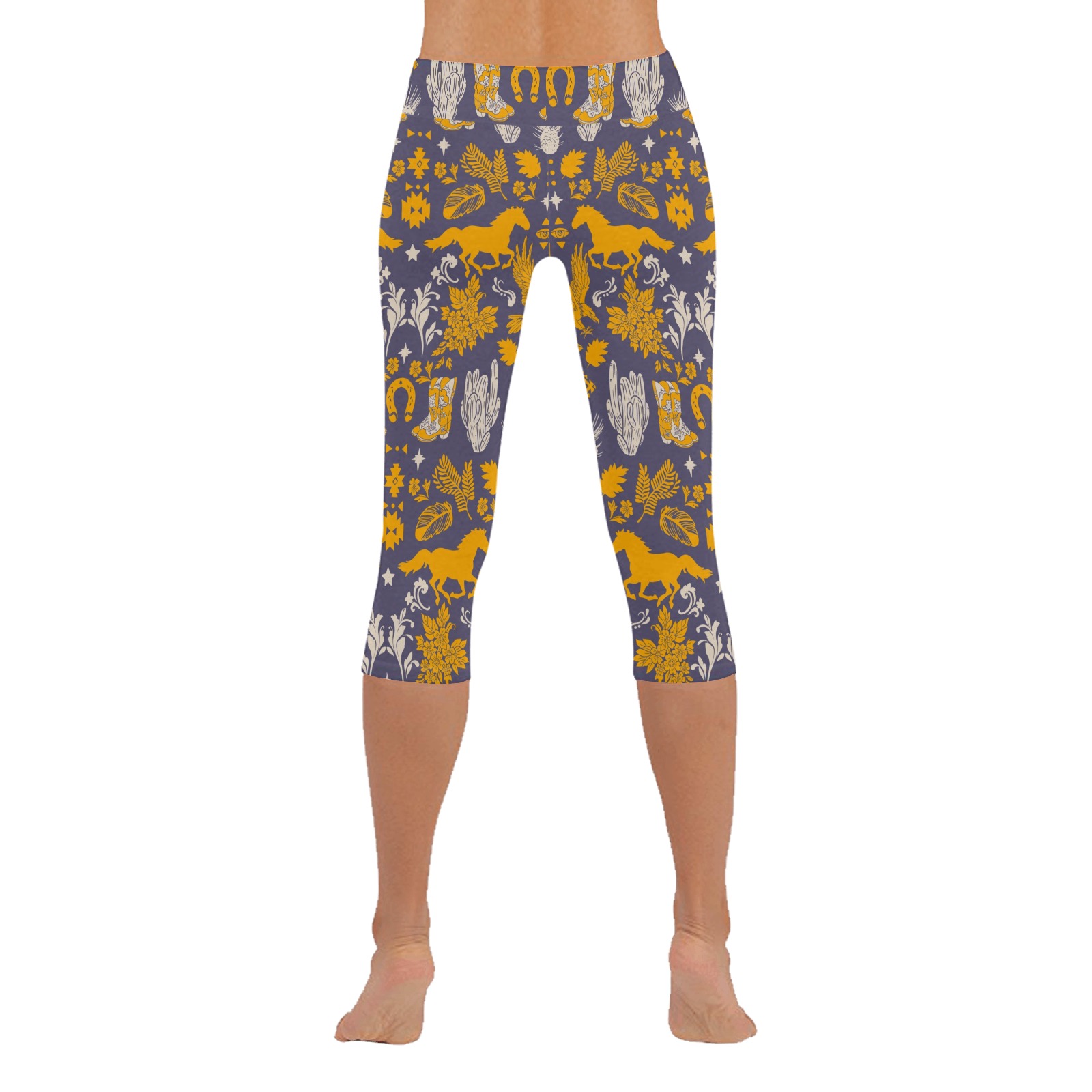 Western ornaments -01 Women's Low Rise Capri Leggings (Invisible Stitch ...