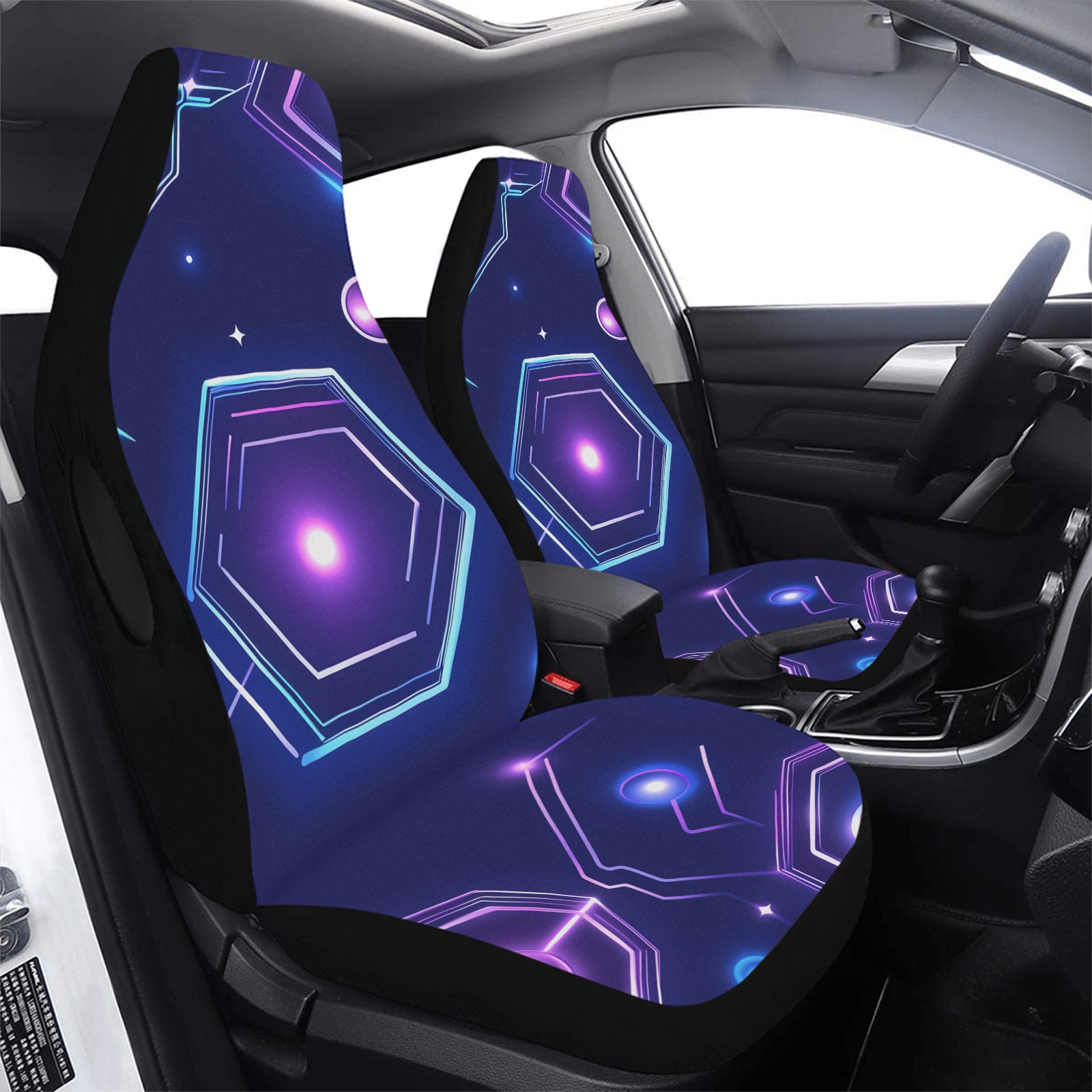 Neon Cyber Circuit - Futuristic Blue Geometric Car Seat Cover Airbag ...