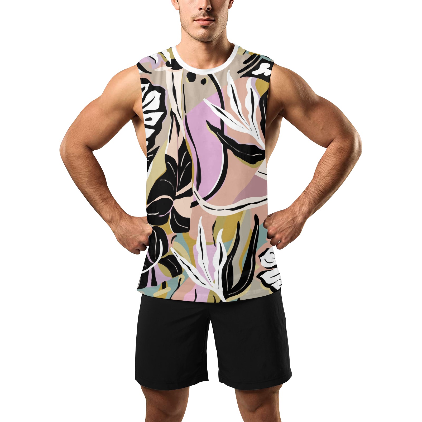 Tropical modern simple graphic Men's Open Sides Workout Tank Top (Model ...