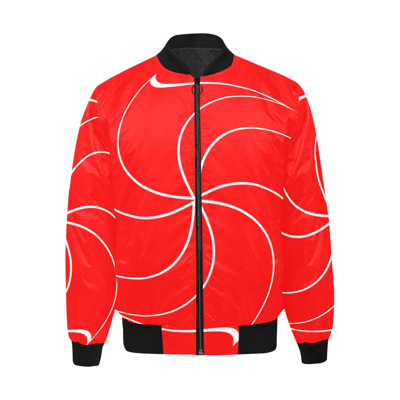 White Interlocking Triangles Twirled red All Over Print Quilted Bomber ...