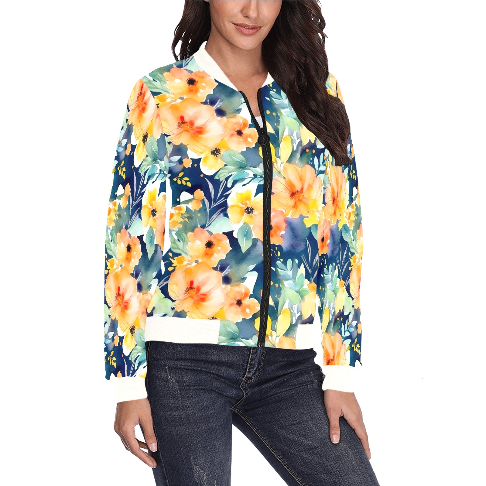 Watercolor-floral-blooming All Over Print Bomber Jacket for Women ...