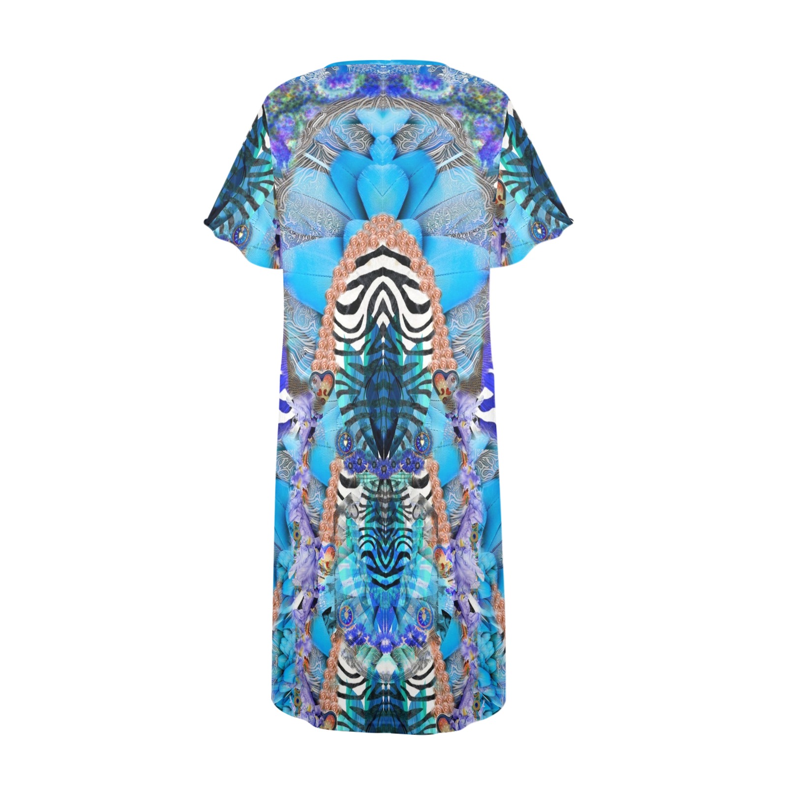 design 2-blue wild 3 Women's Button Front House Dress | ID: D6848323