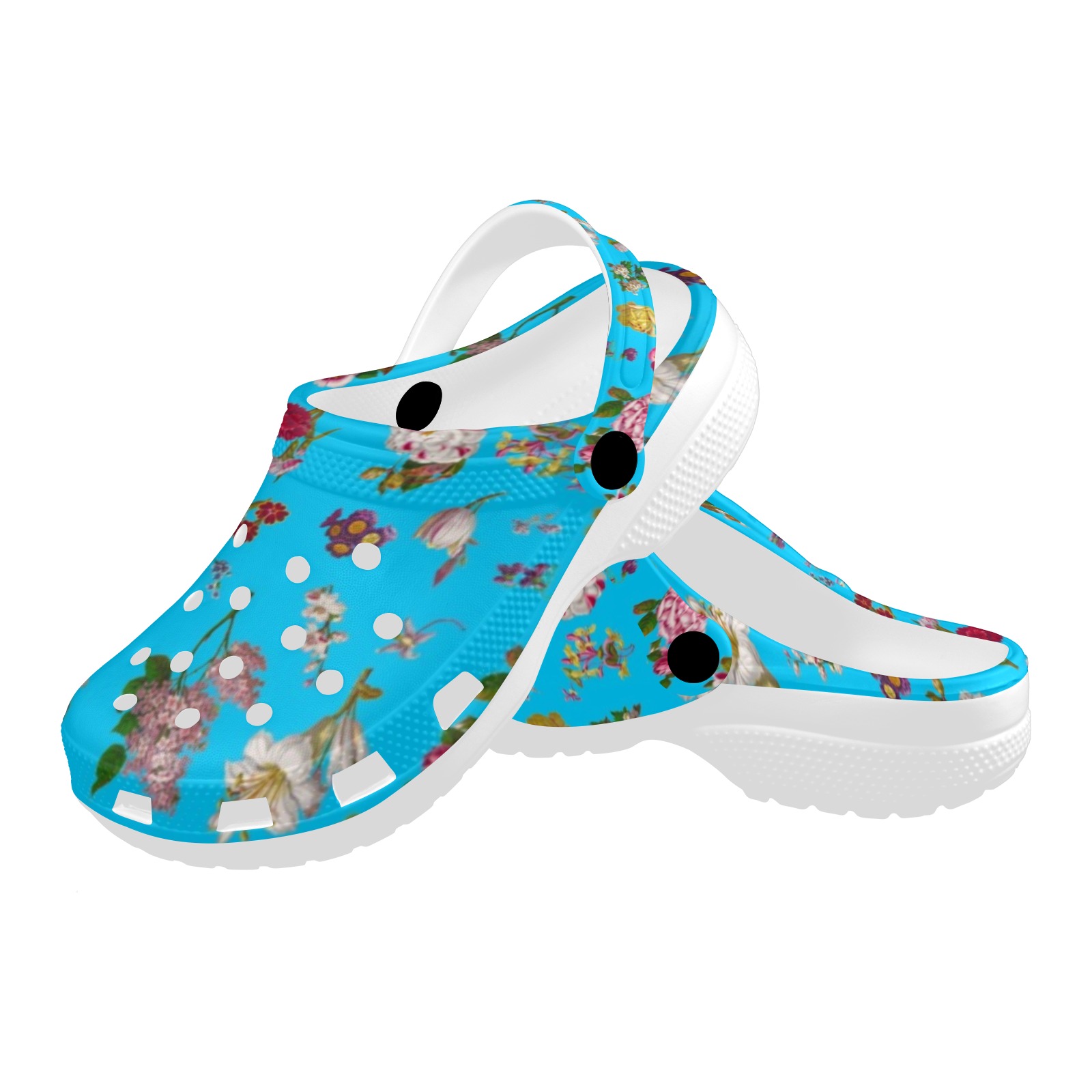 Botanic Garden Blue Custom Print Foam Clogs for Adults | ID: D6946487