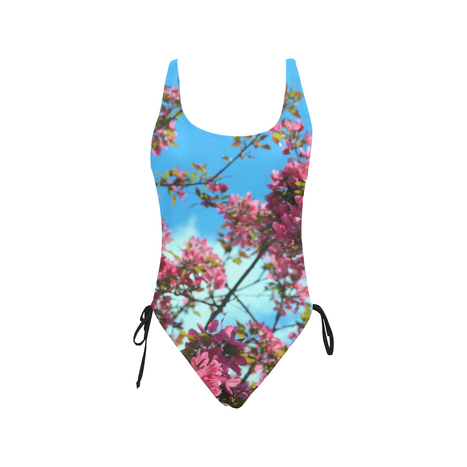 Flowering Crabapple Drawstring Side One Piece Swimsuit Drawstring Side ...