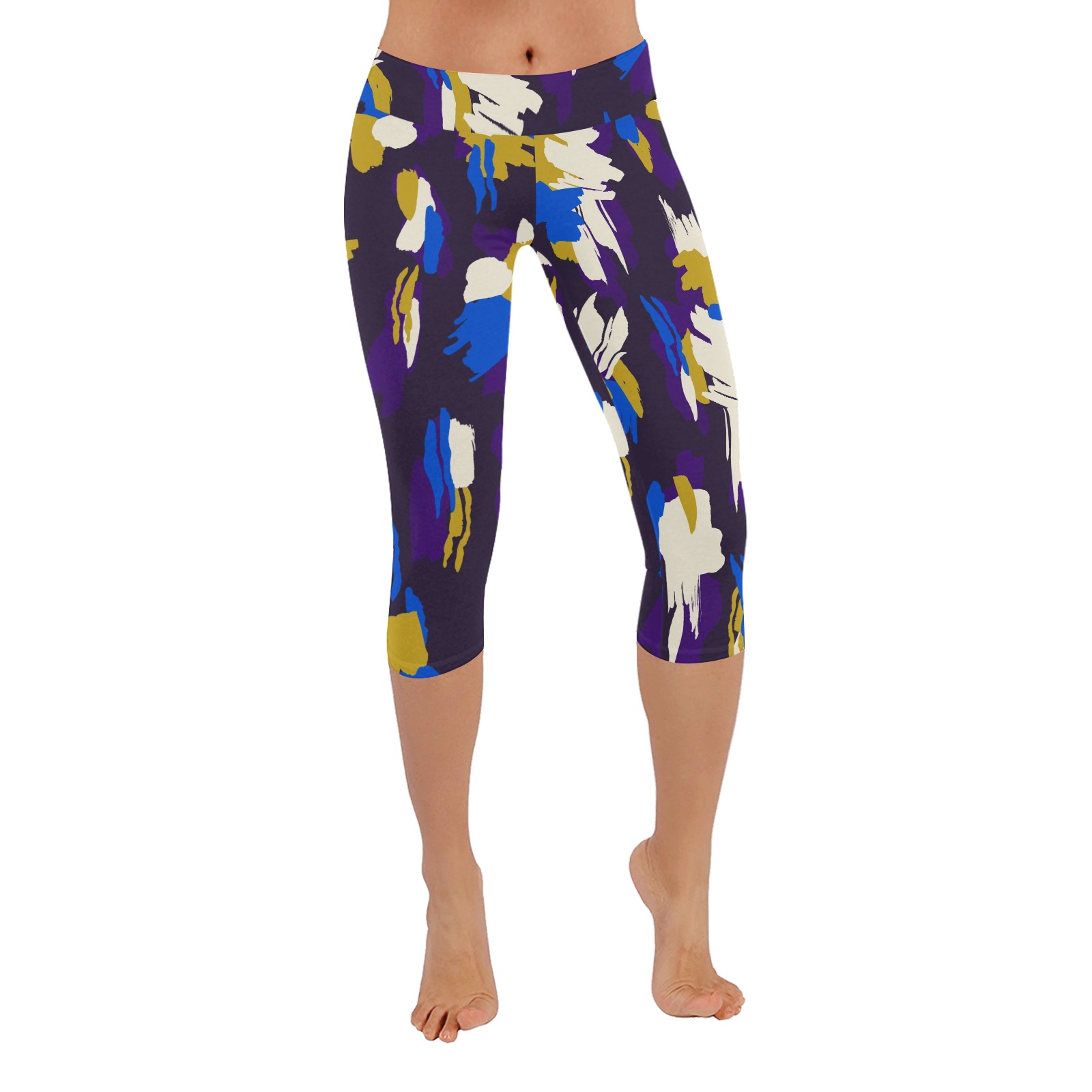 Brush strokes on dark background-03 Women's Low Rise Capri Leggings ...