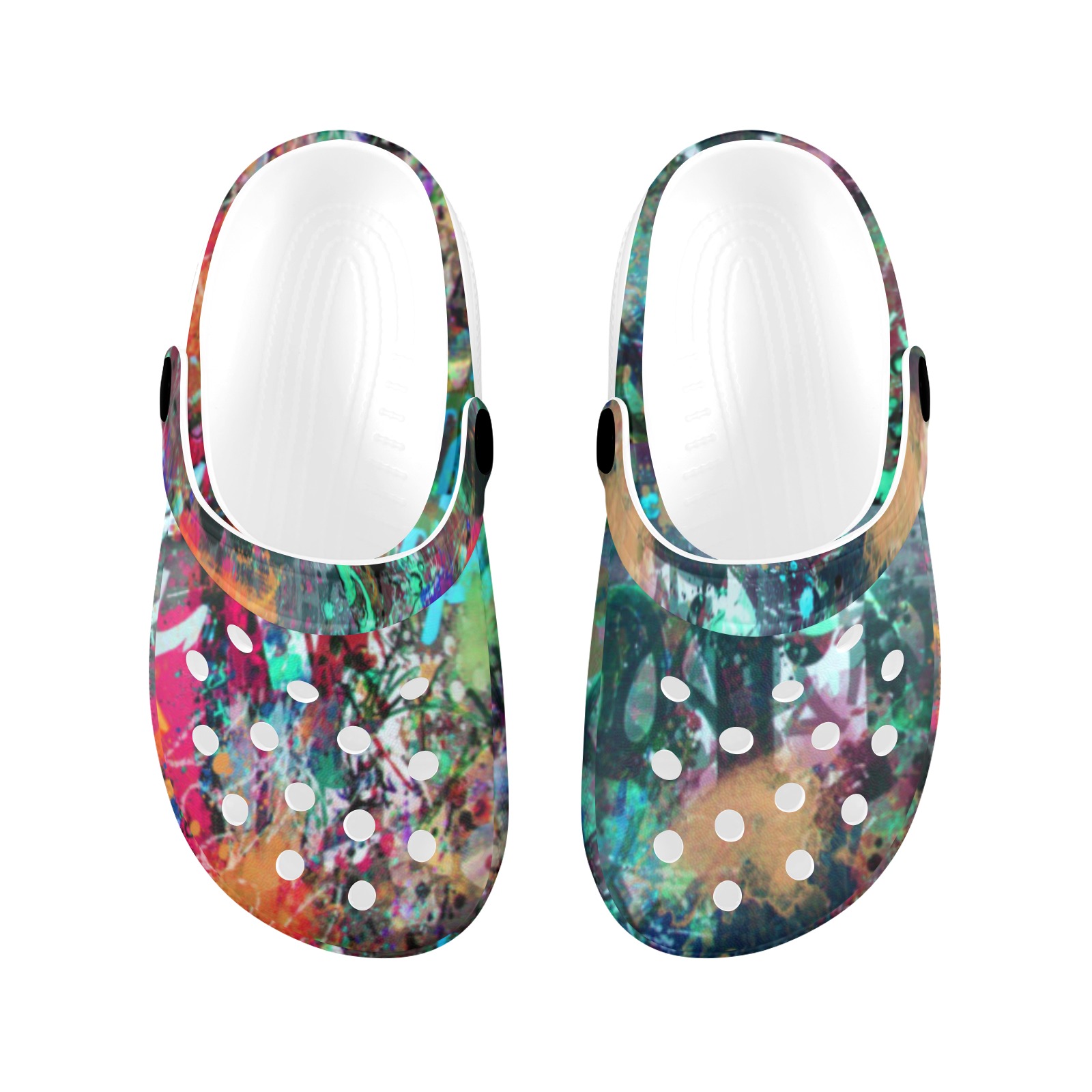 Graffiti Wall and Paint Splatter Custom Print Foam Clogs for Kids | ID ...