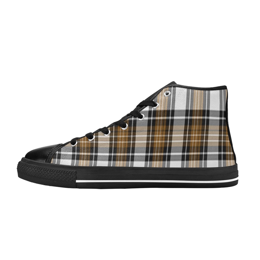 Brown Black Plaid Women's Classic High Top Canvas Shoes (Model 017 ...