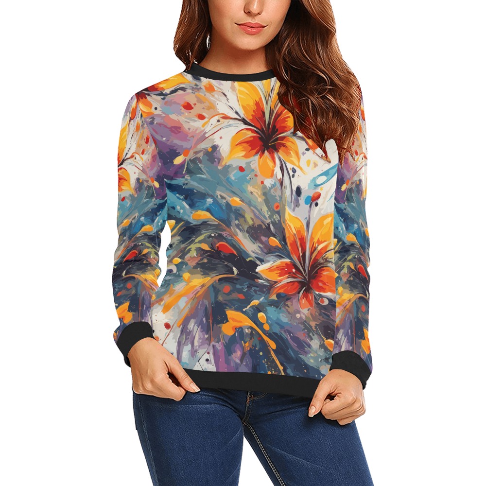 Amazing orange flowers and colorful background. All Over Print Crewneck ...