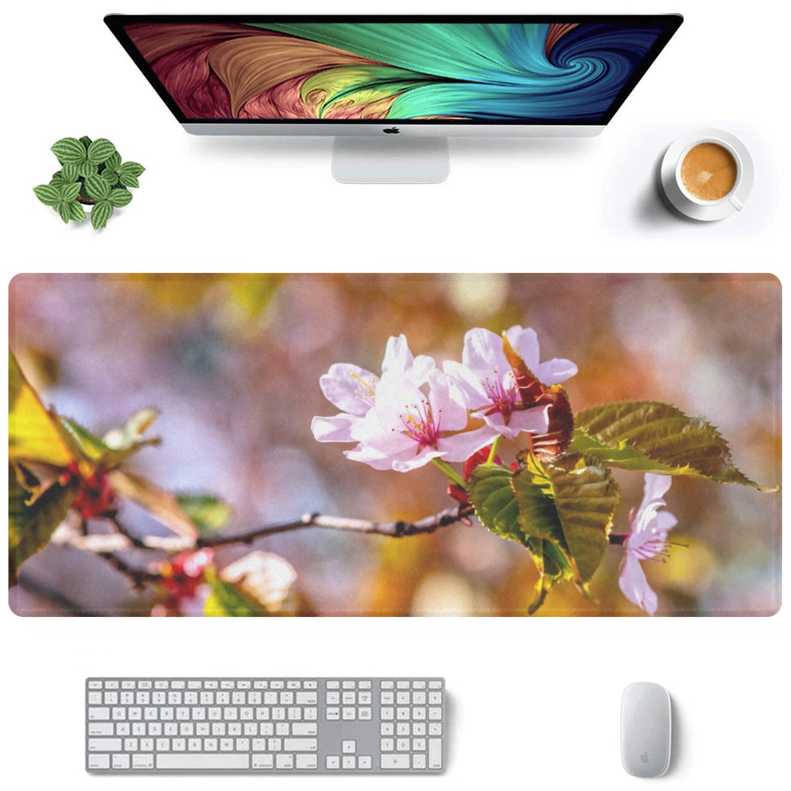 sakura cherry blossom flower spring flora pink Gaming Mousepad (35"x16 ...