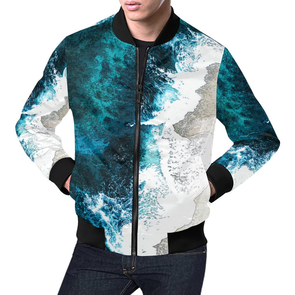 Ocean And Beach All Over Print Bomber Jacket for Men (Model H19) | ID ...