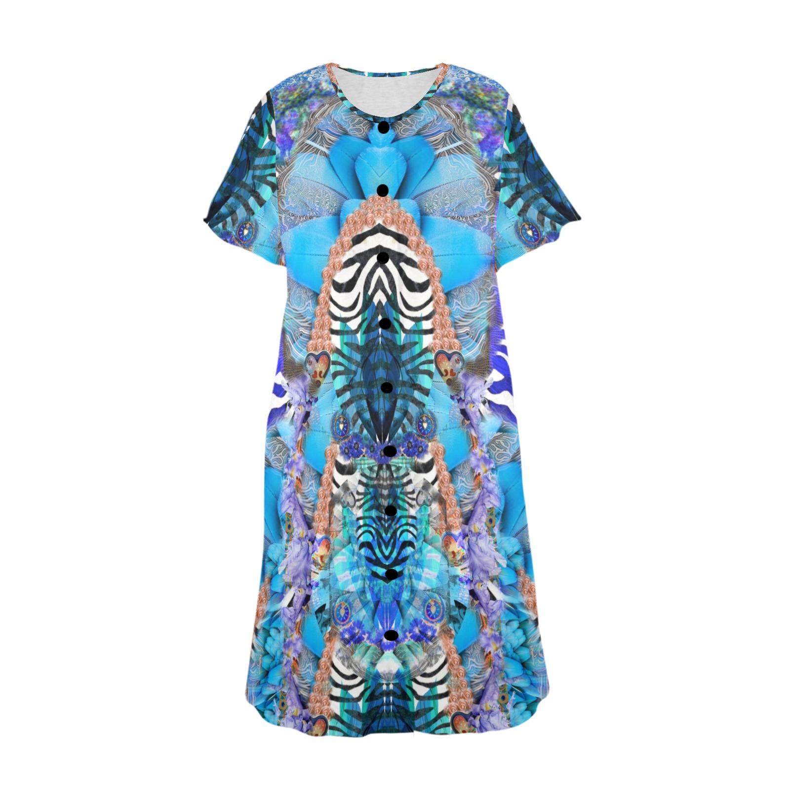 design 2-blue wild 3 Women's Button Front House Dress | ID: D6848323