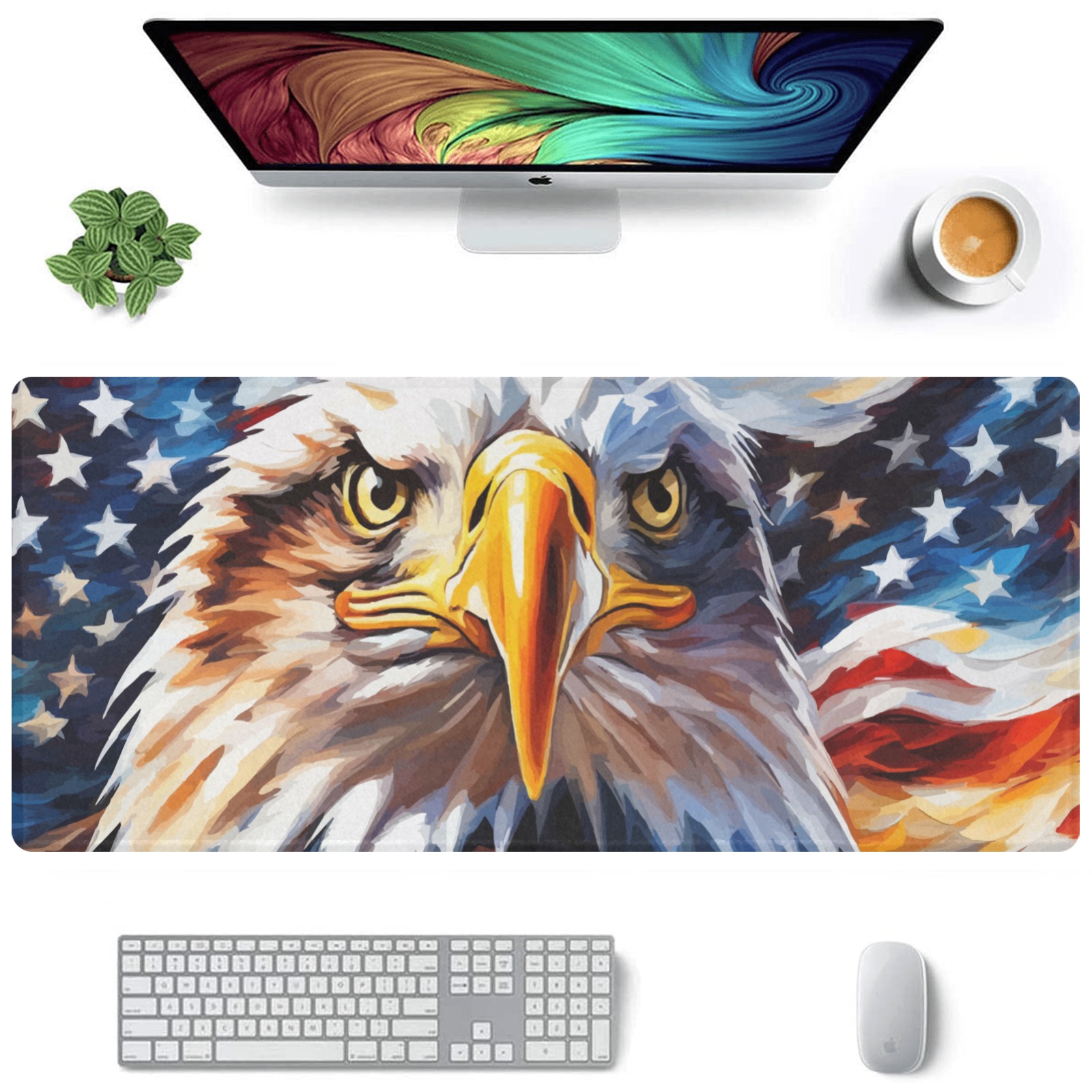 American Flag Strong Bald Eagle Head Patriotic Art Gaming Mousepad (35 ...