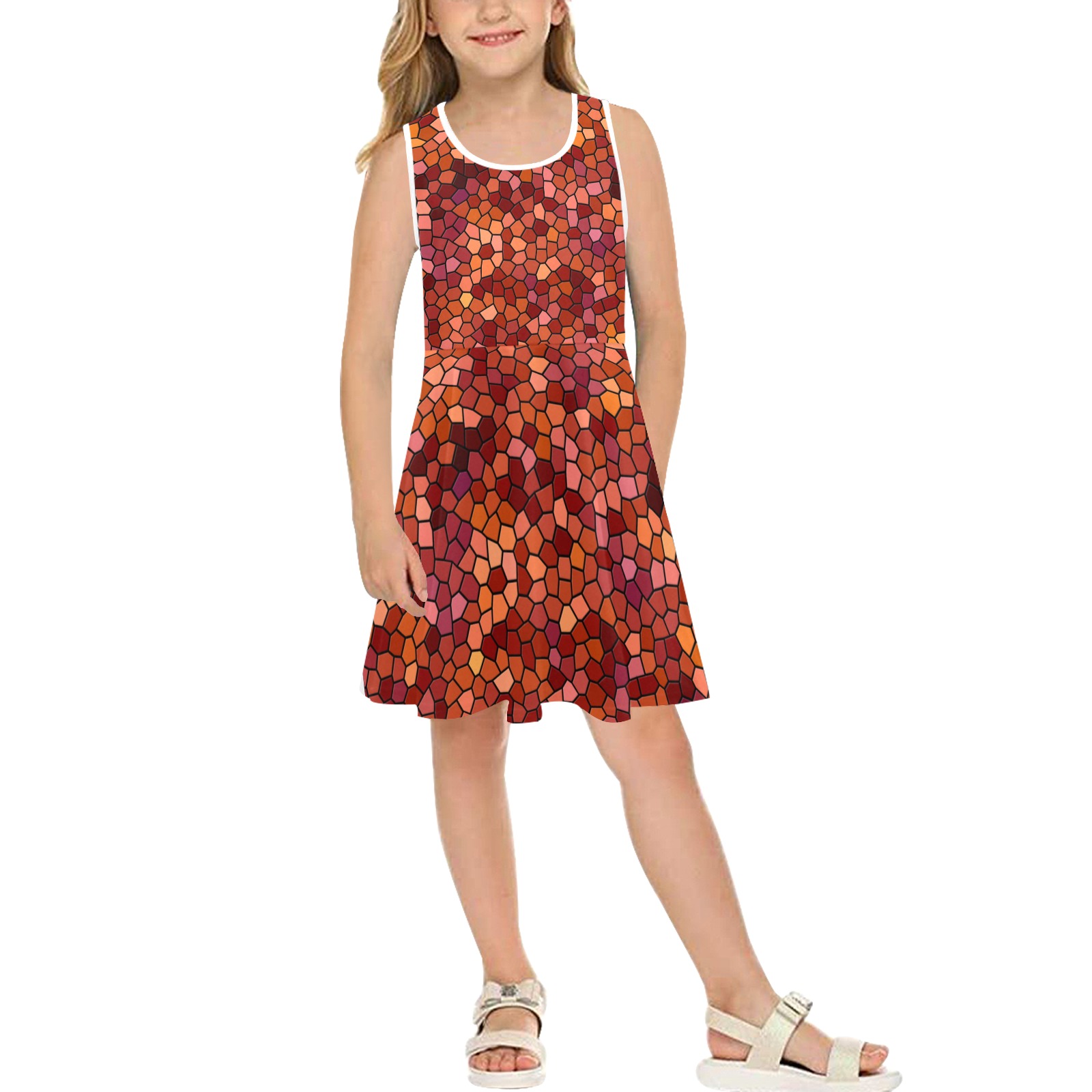 Dark colour mosaic sundress Girls' Sleeveless Sundress (Model D56) | ID ...