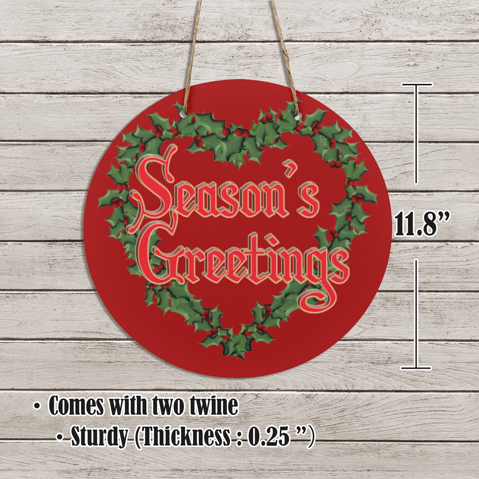 Seasons Greetings Christmas Round Wooden Door Sign 11.8'' | ID: D7089186