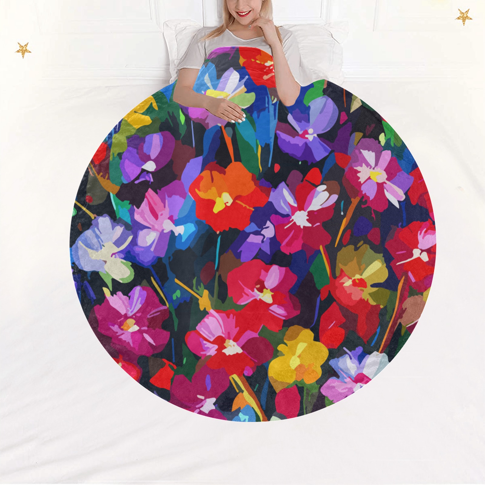 Stylish Colorful Flowers Art Circular Ultra-Soft Micro Fleece Blanket ...
