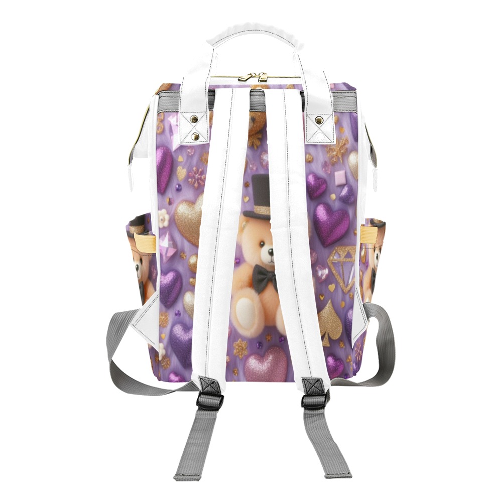 purple teddy Multi-Function Diaper Backpack/Diaper Bag (Model 1688) | ID: D7004311