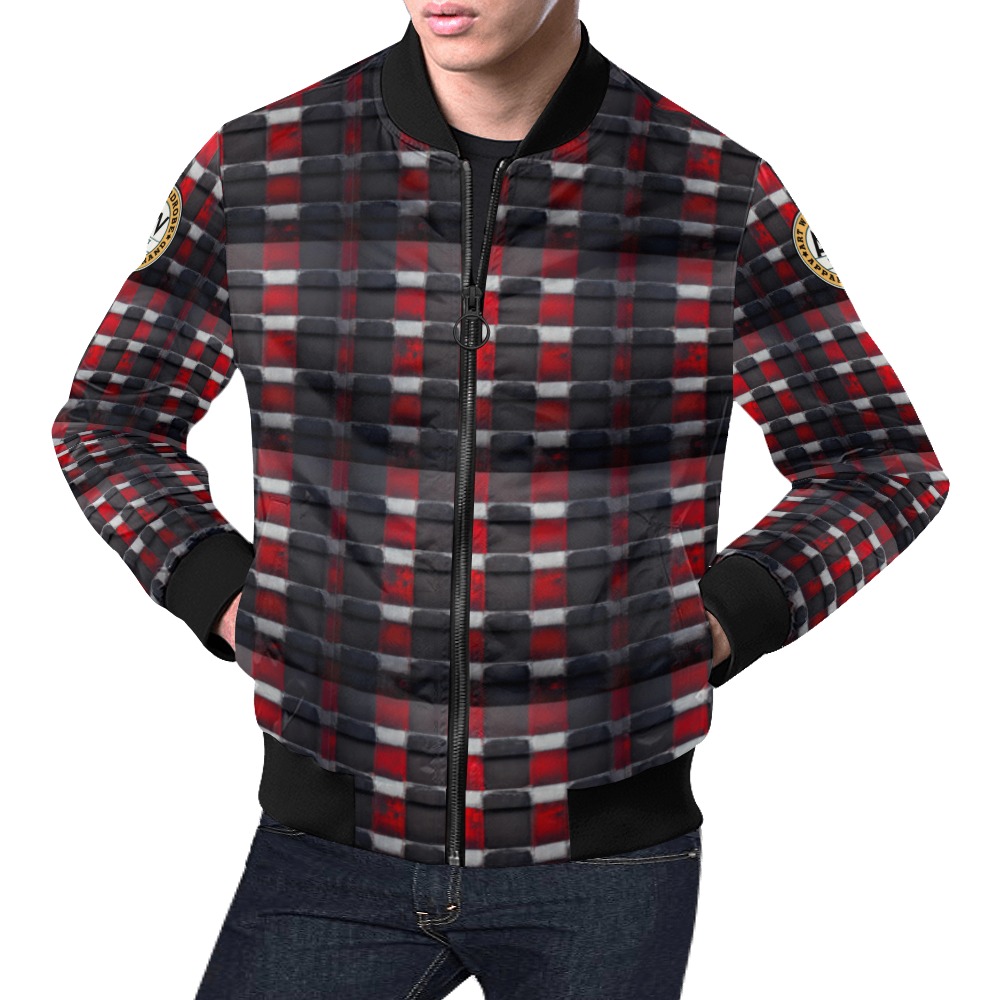 red, black and white checked All Over Print Bomber Jacket for Men ...