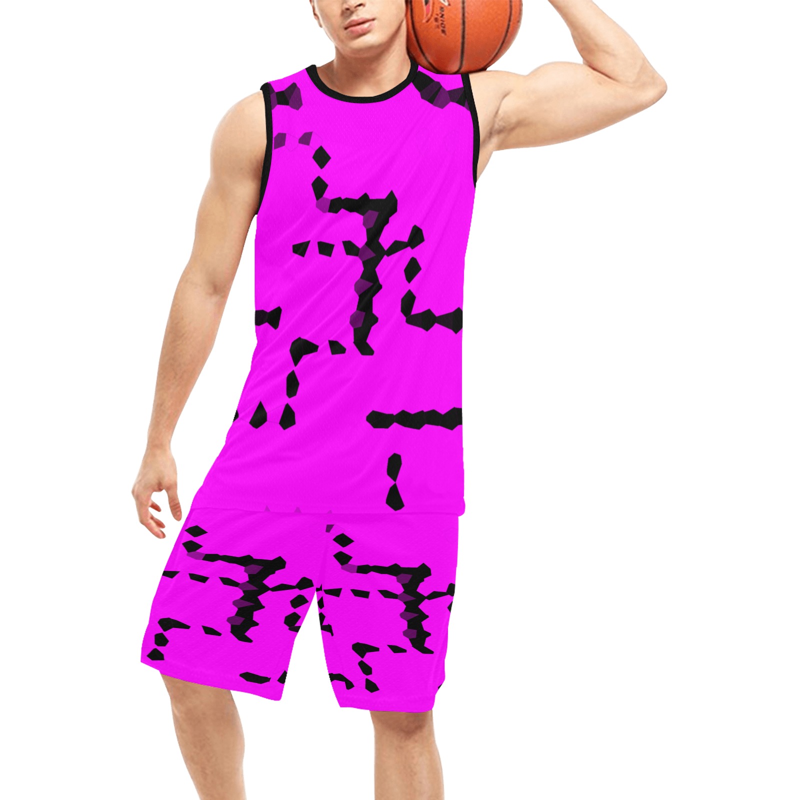 Black Interlocking Crosses Mosaic pink Basketball Uniform with Pocket ...