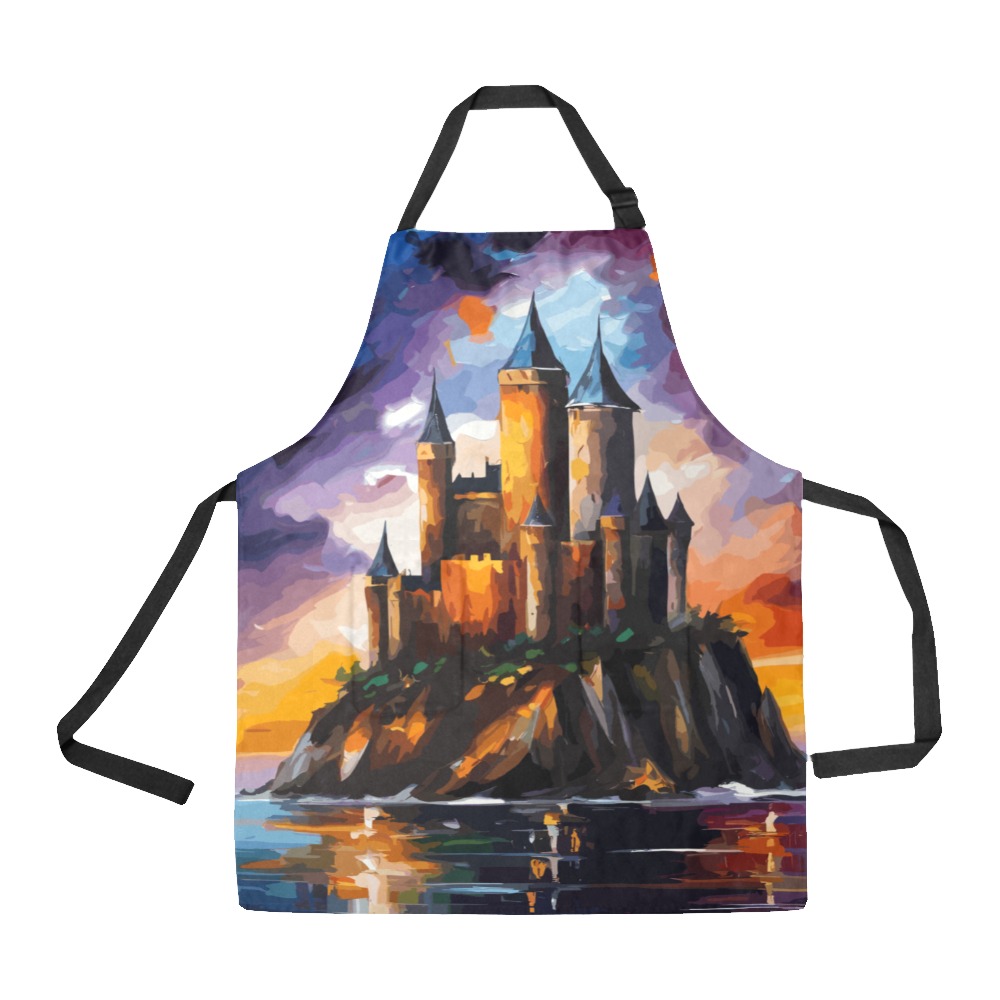 Beautiful fairy tale castle on a small island art. All Over Print Apron ...