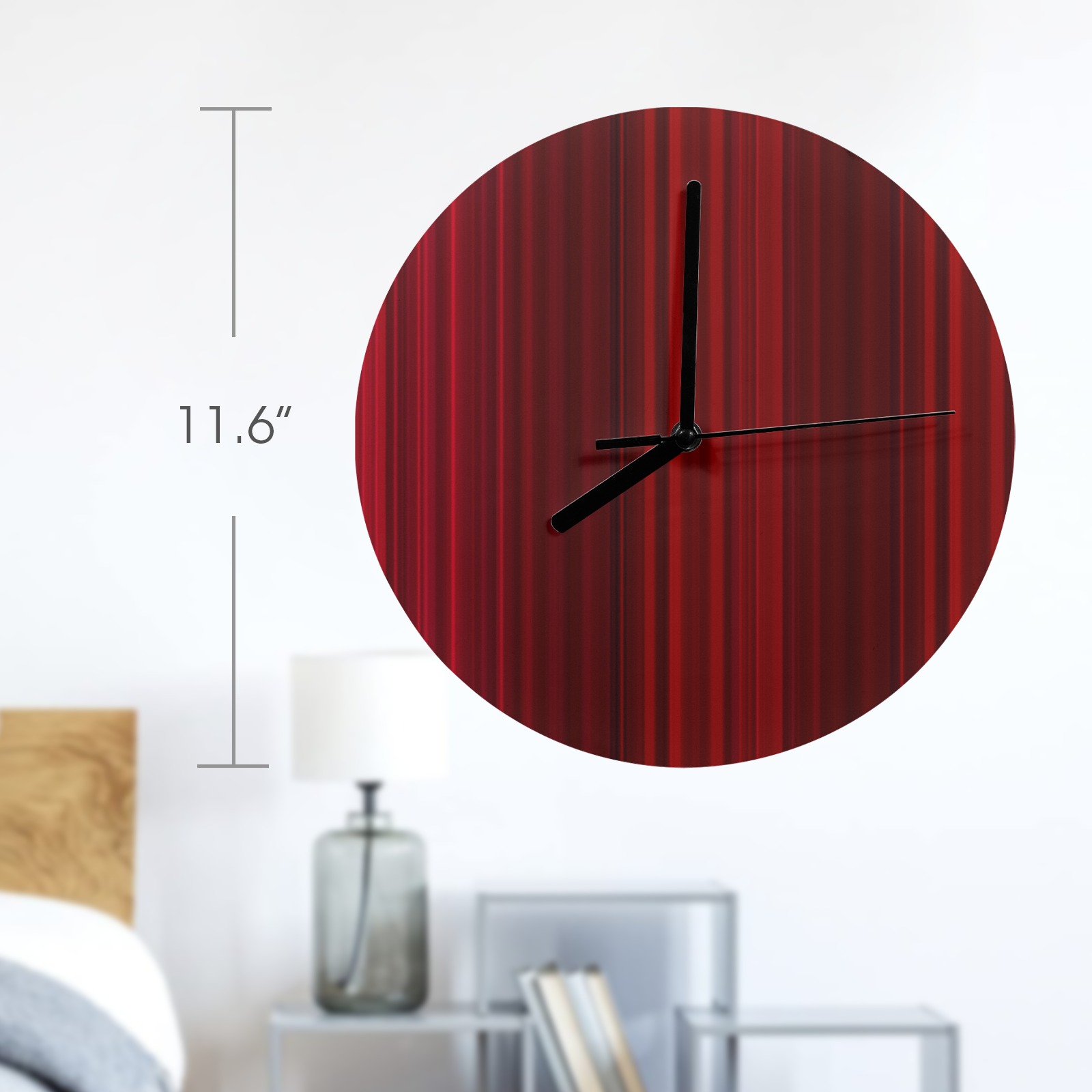 Red Black Stripes MDF Wall Clock | ID: D6775334