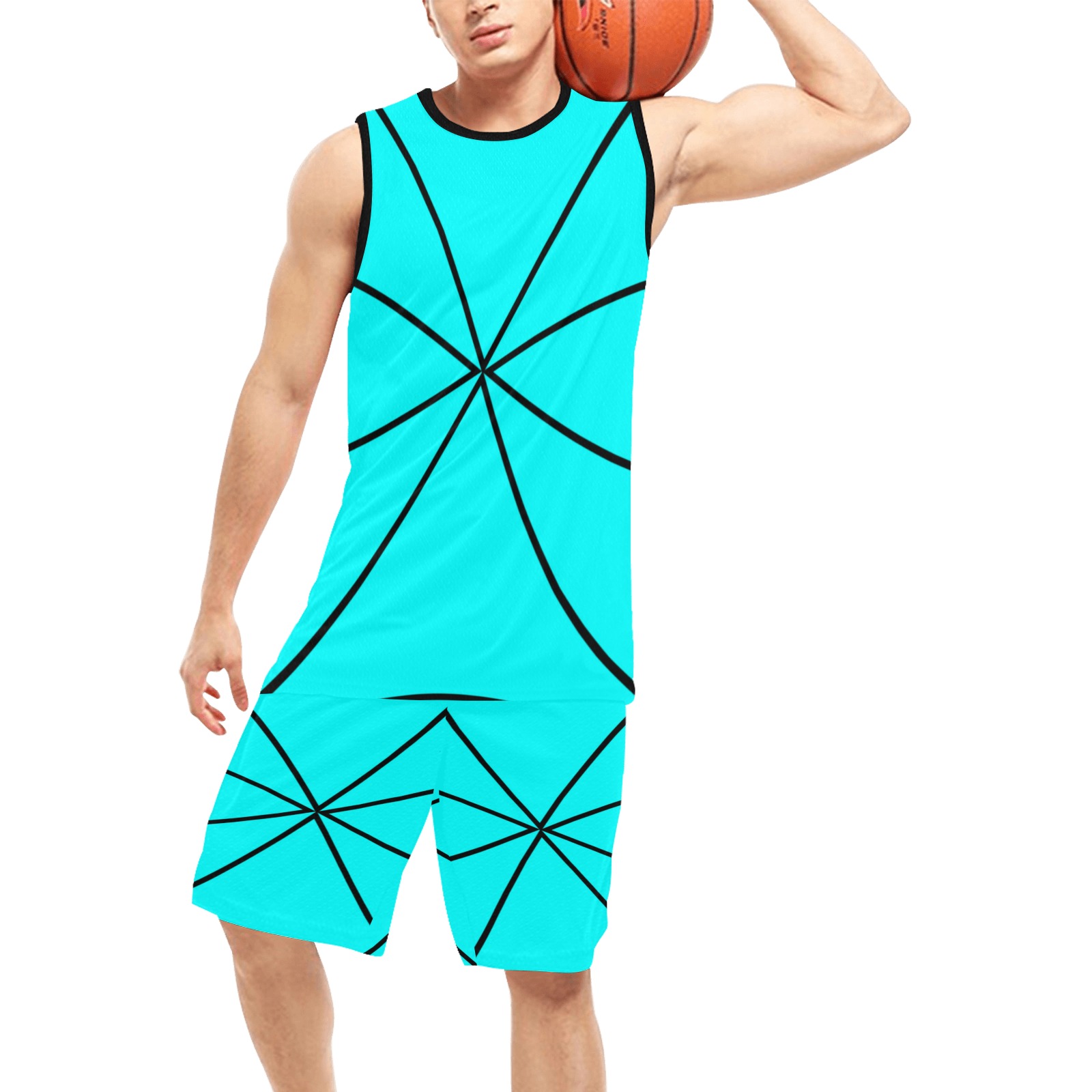 Black Interlocking Triangles Funhouse aqua Basketball Uniform with ...