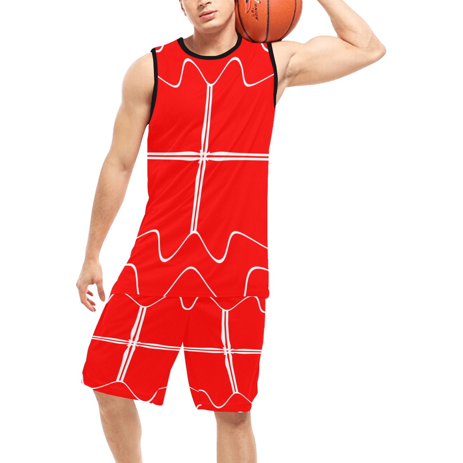 White Interlocking Squares starred red Basketball Uniform with Pocket ...