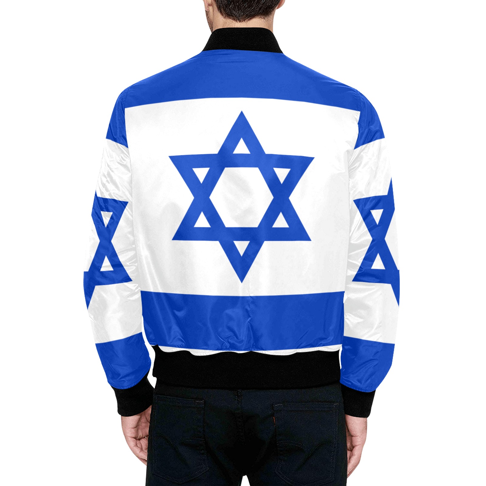 Flag_of_Israel.svg All Over Print Quilted Bomber Jacket for Men (Model ...