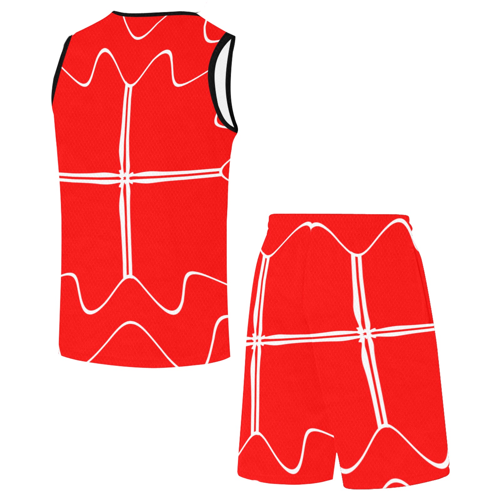 White Interlocking Squares starred red Basketball Uniform with Pocket ...