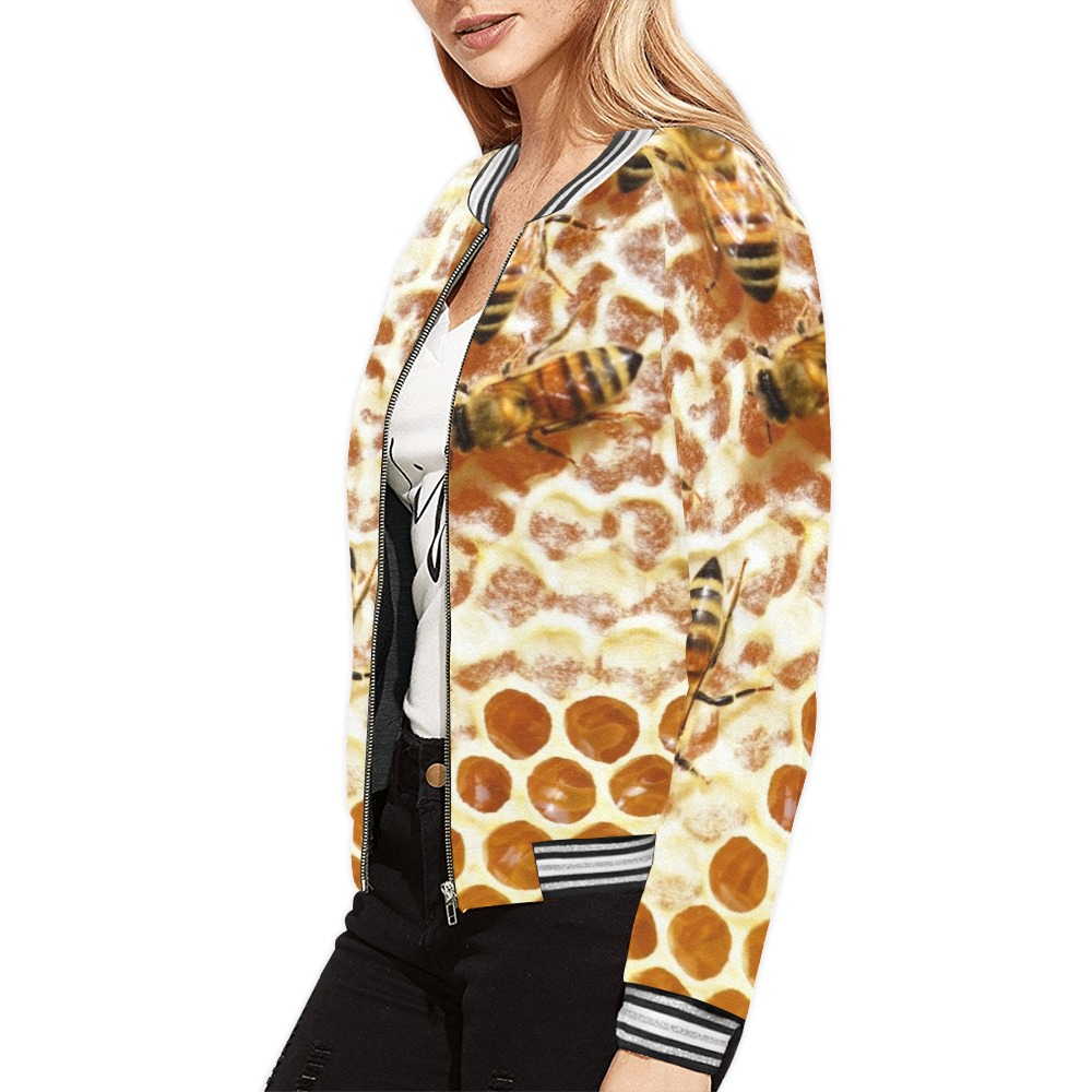 HONEY BEES 2 All Over Print Bomber Jacket for Women (Model H21) | ID ...