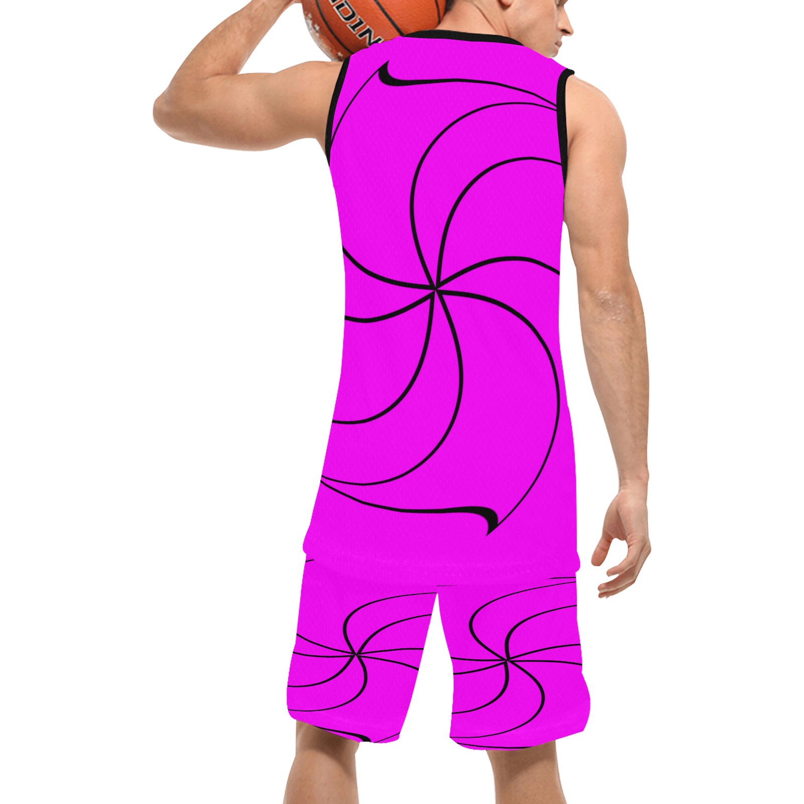 Black Interlocking Triangles Twirled pink Basketball Uniform with ...