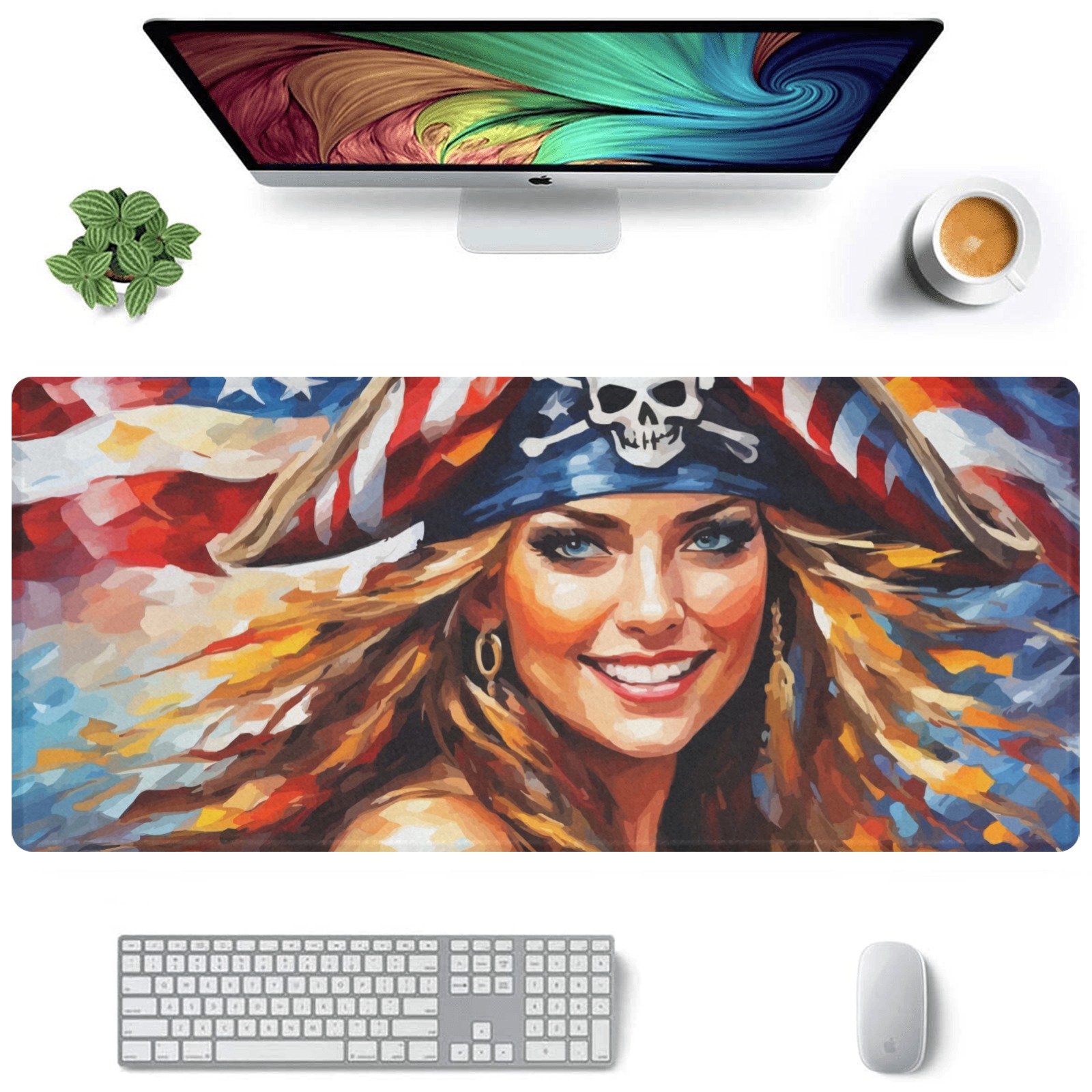 USA Flag And Lovely Pirate Lady Cool Patriotic Art Gaming Mousepad (35 ...