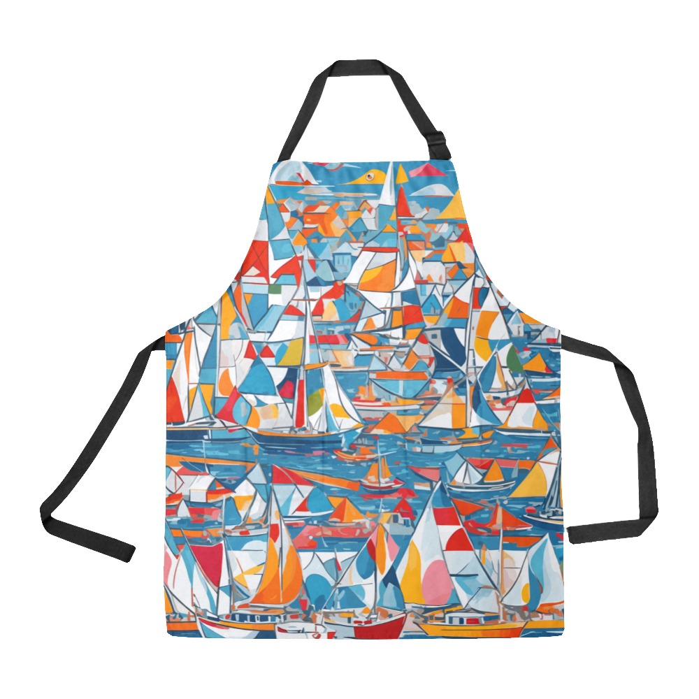 Colorful yachts, sailboats. Blue sea. Abstract art All Over Print Apron ...