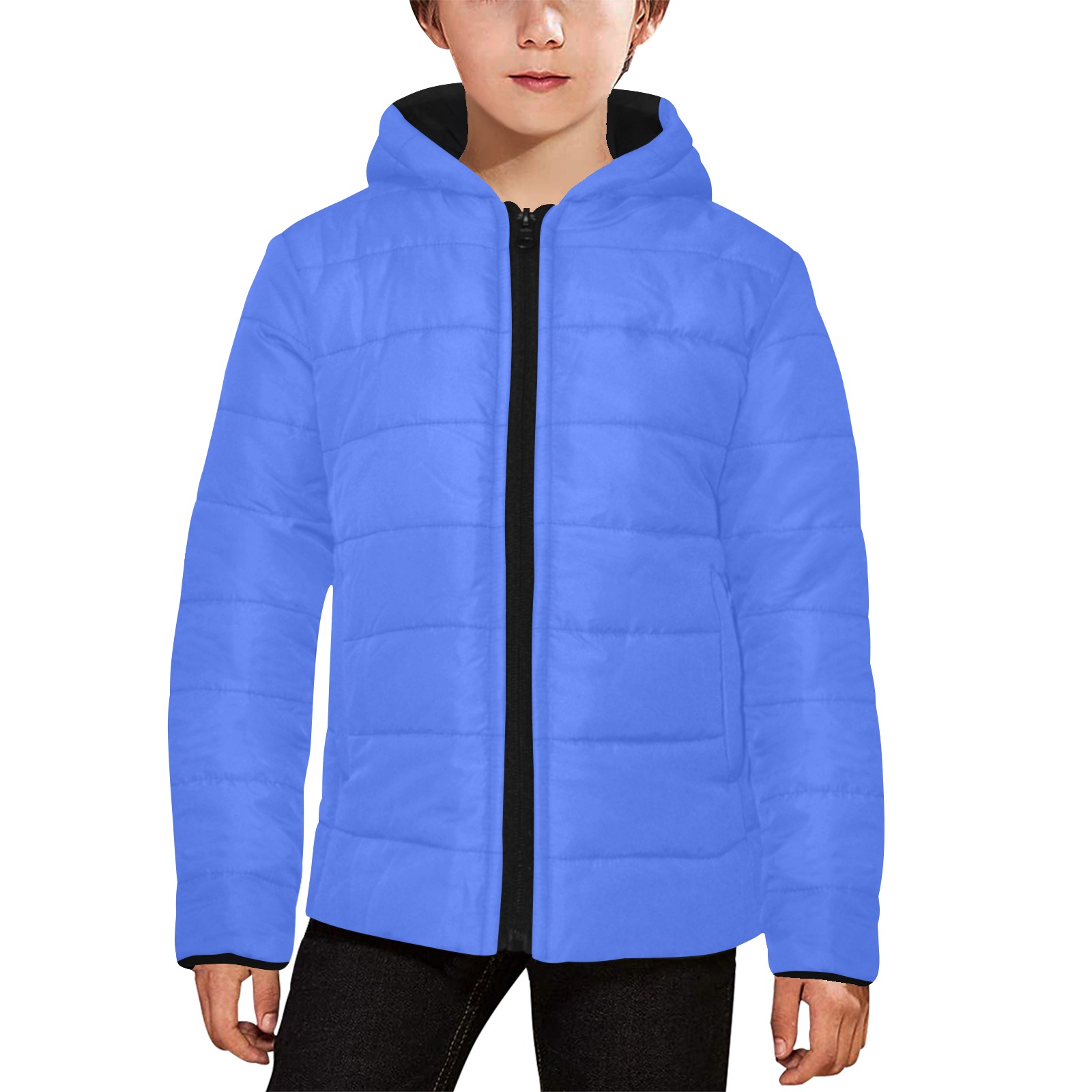 color royal blue Kids' Padded Hooded Jacket (Model H45) | ID: D5591661