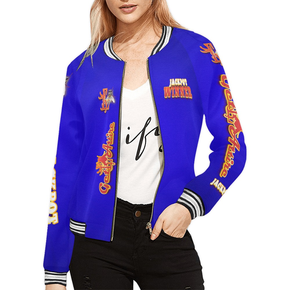 Jackpot Winner Collectable Fly All Over Print Bomber Jacket for Women ...