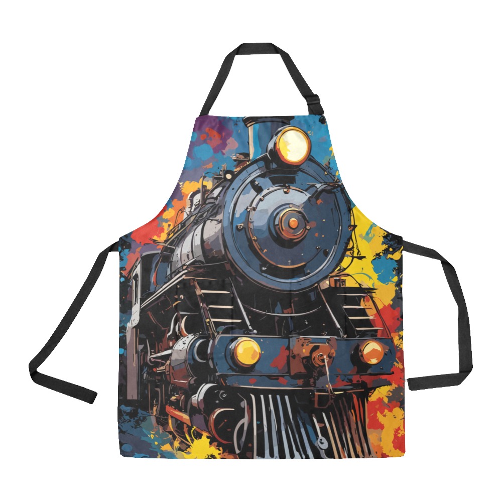 Fantasy steam engine, cool colorful railroad art All Over Print Apron ...