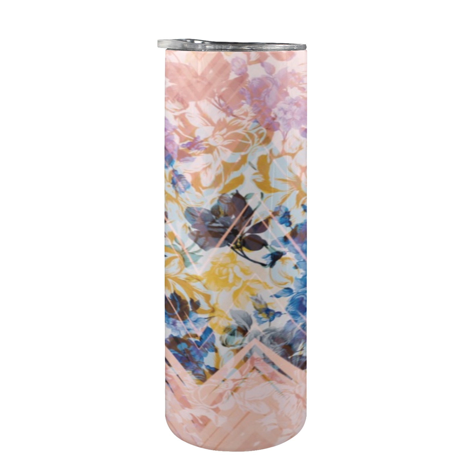 Spring Floral on a geometric 20oz Tall Skinny Tumbler with Lid and ...