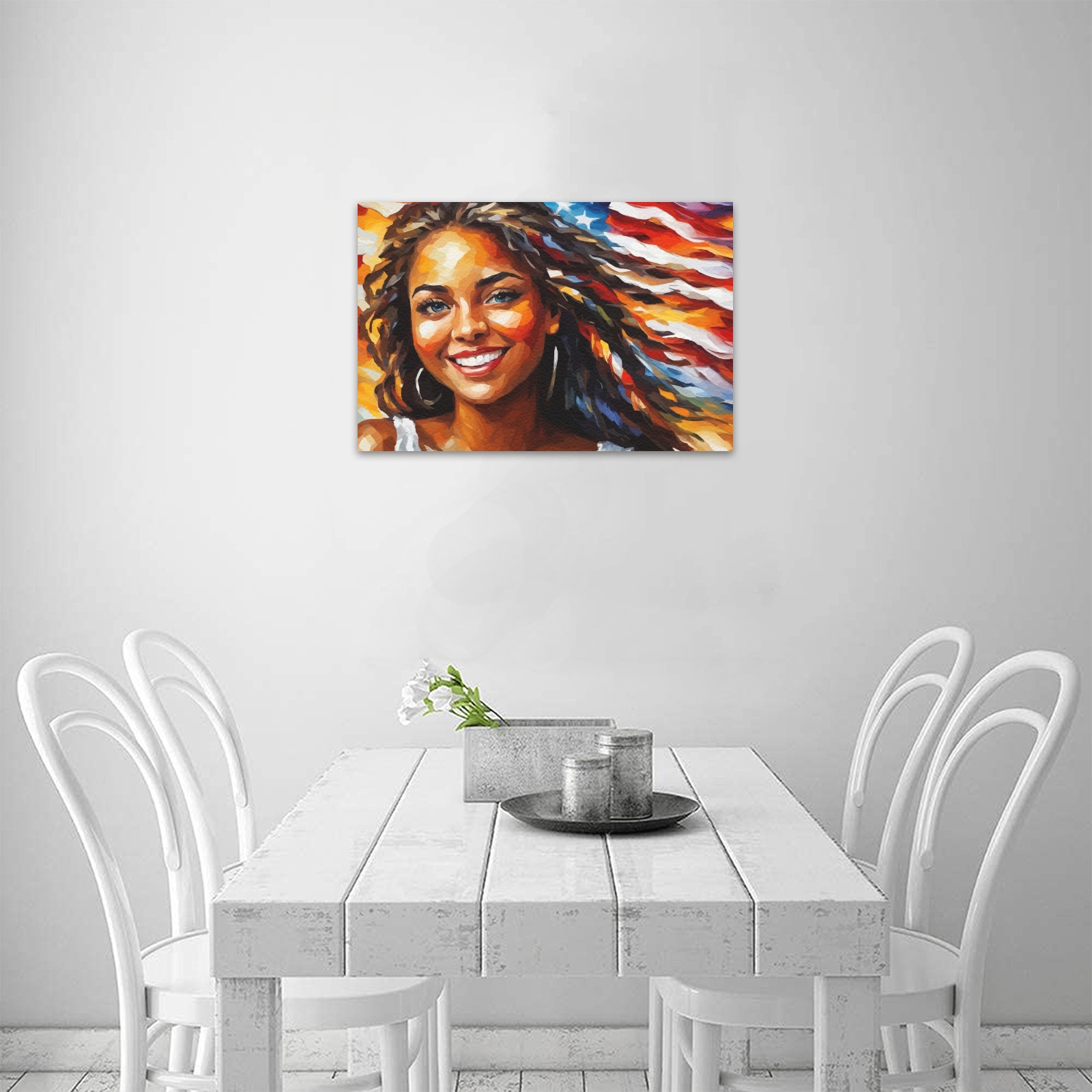 American Flag And Happy Creole Woman Patriotic Art Upgraded Canvas ...