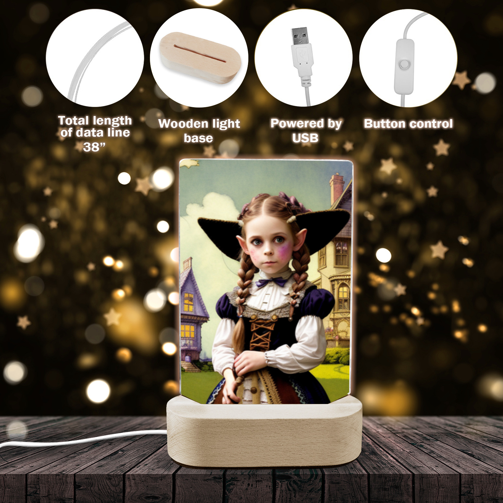 fairy ghost princess brown braids 2 Acrylic Photo Print with Lighted ...