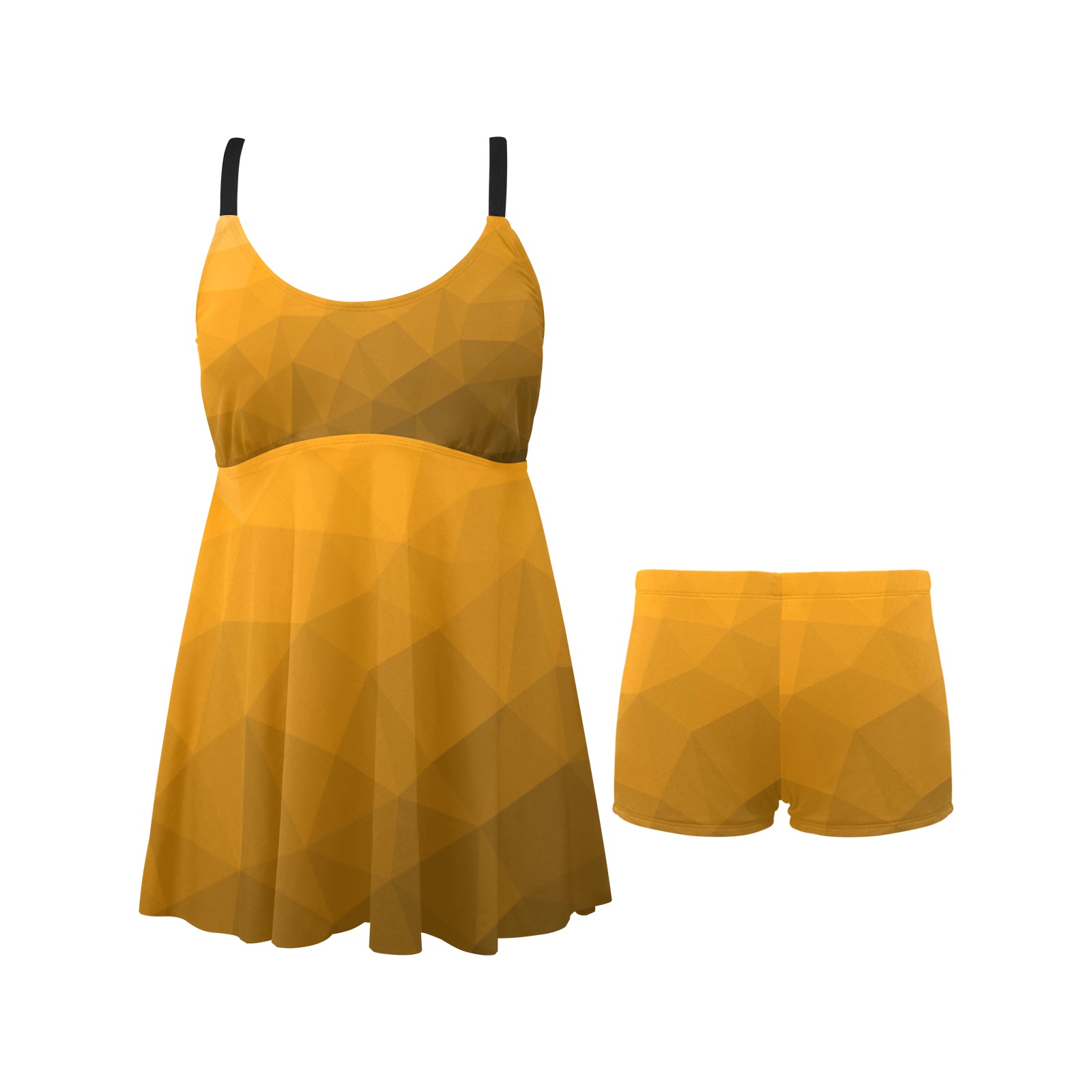 Orange gradient geometric mesh pattern Chest Pleat Swim Dress (Model ...