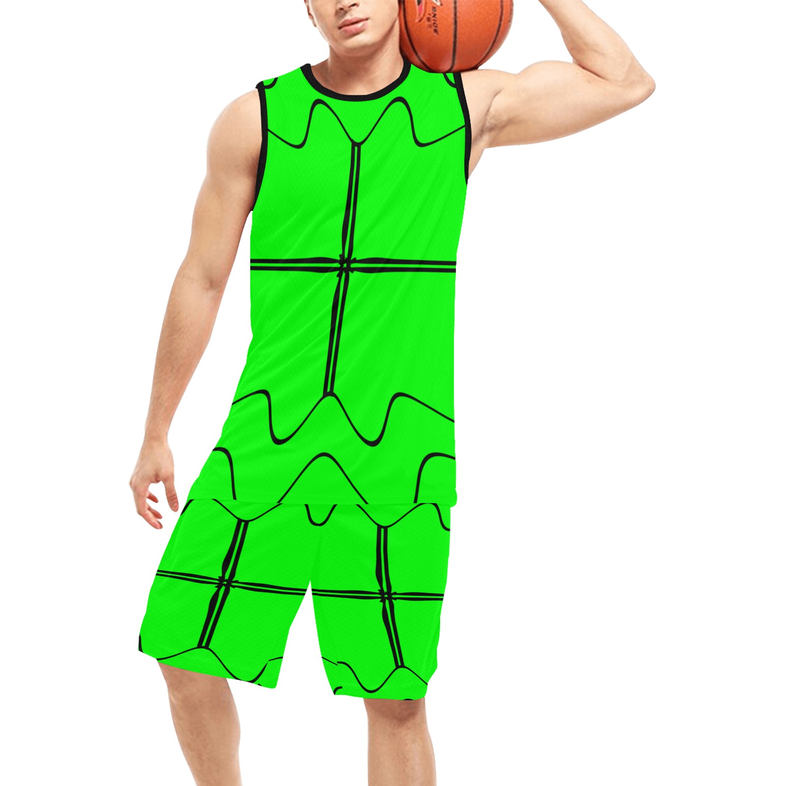 Black Interlocking Squares starred green Basketball Uniform with Pocket ...