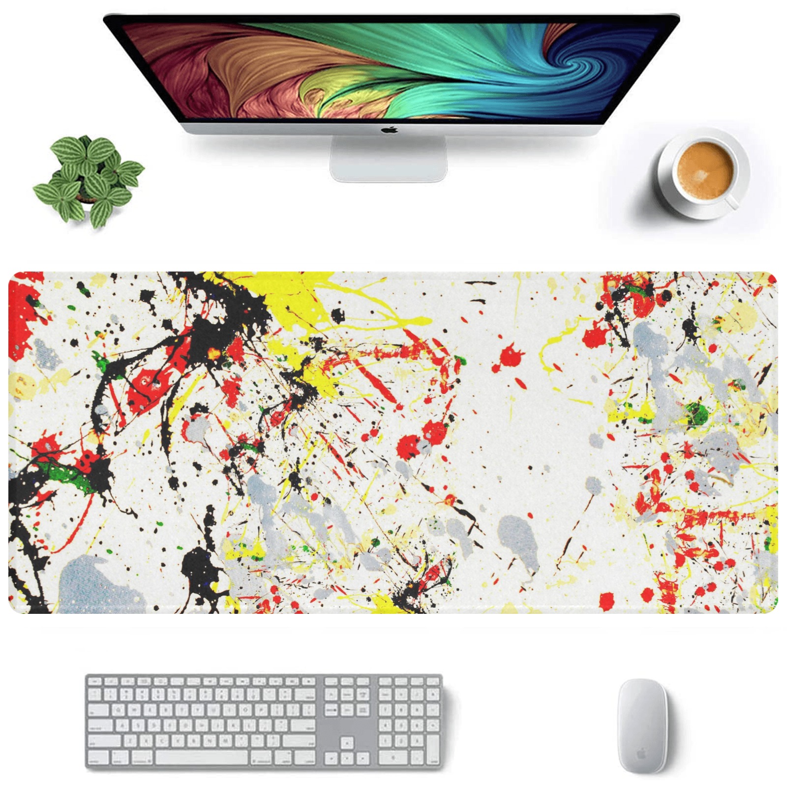 Yellow Paint Splatter Gaming Mousepad (35"x16") | ID: D6082281