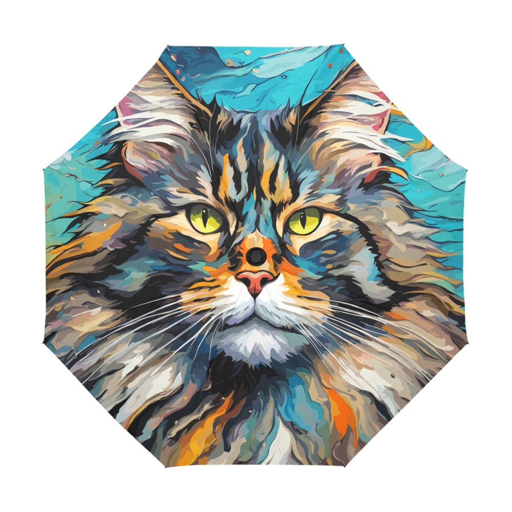 Cute maine coon cat face art, bluish background. Anti-UV Auto-Foldable ...