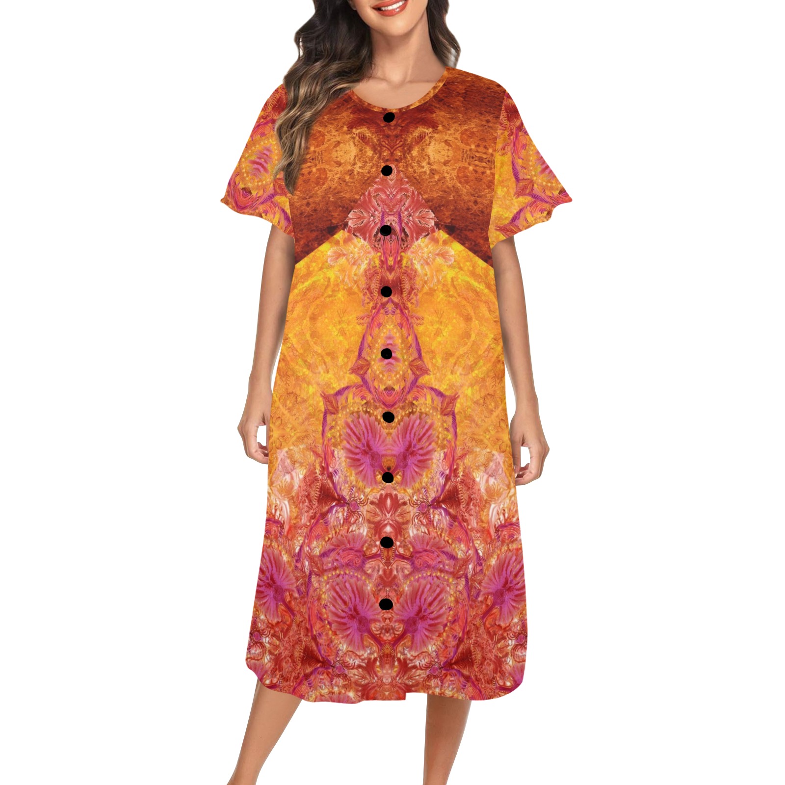 mantra 3 Women's Button Front House Dress | ID: D6848391