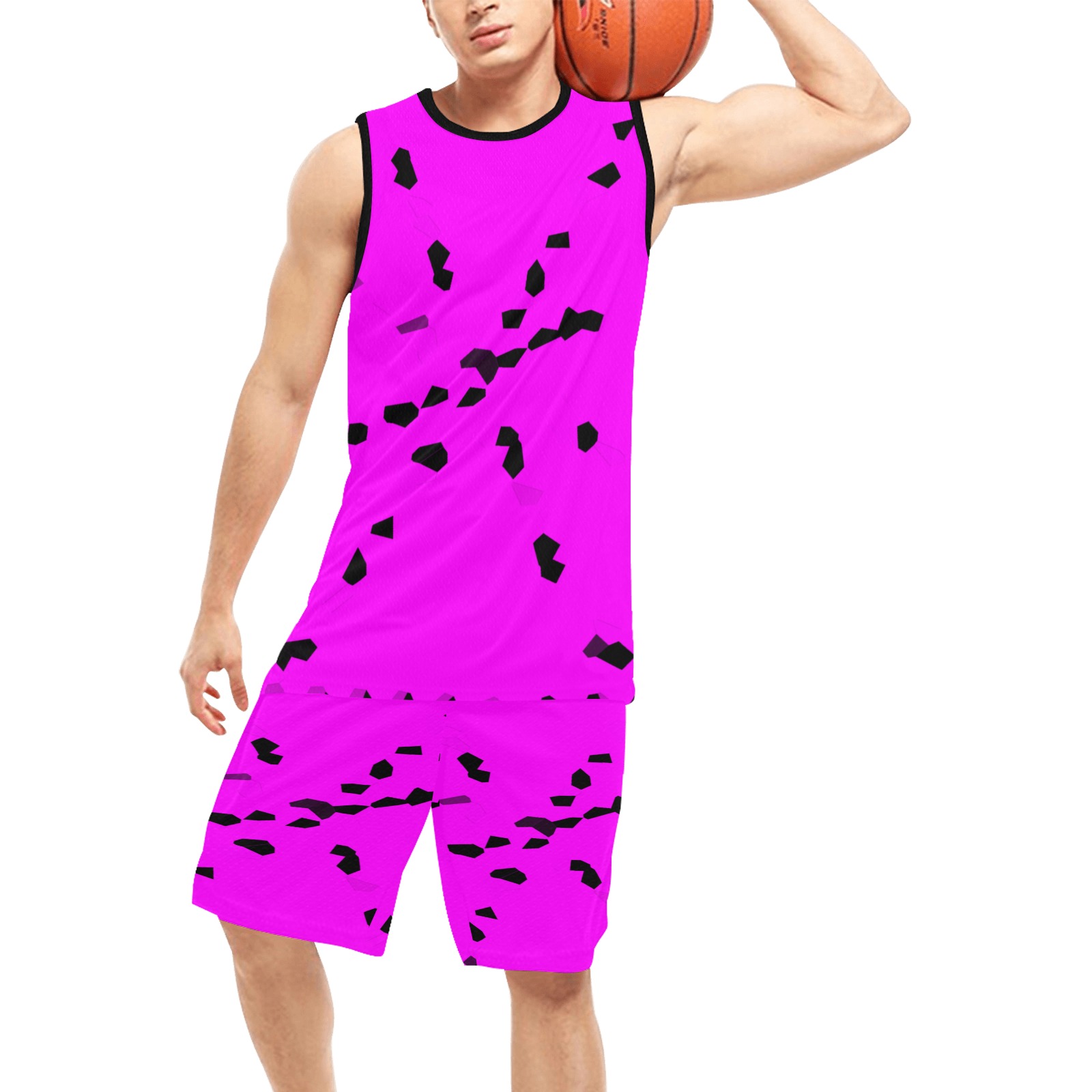 Black Interlocking Triangles Mosaic pink Basketball Uniform with Pocket ...