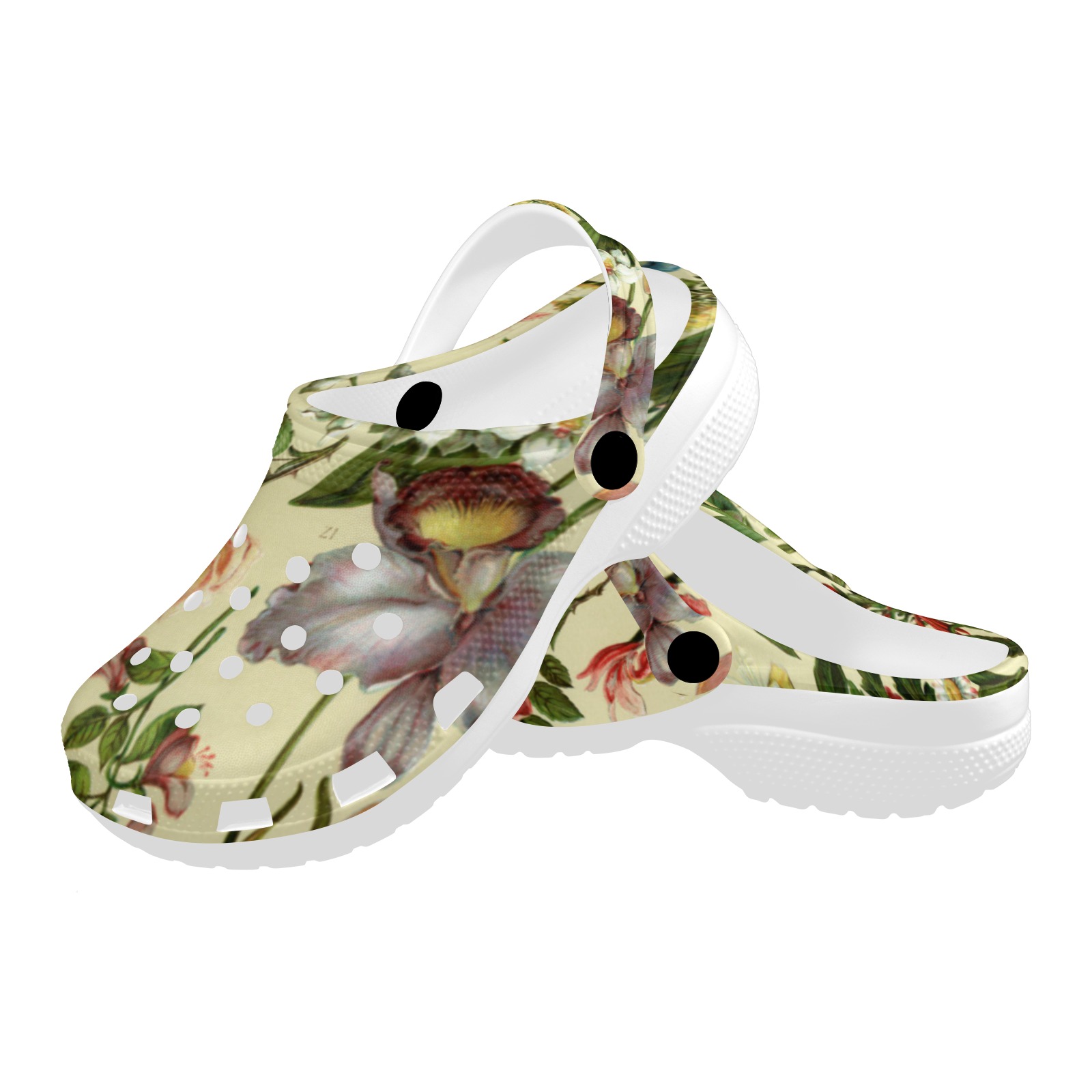 Victorian Flowers Custom Print Foam Clogs for Adults | ID: D6946362