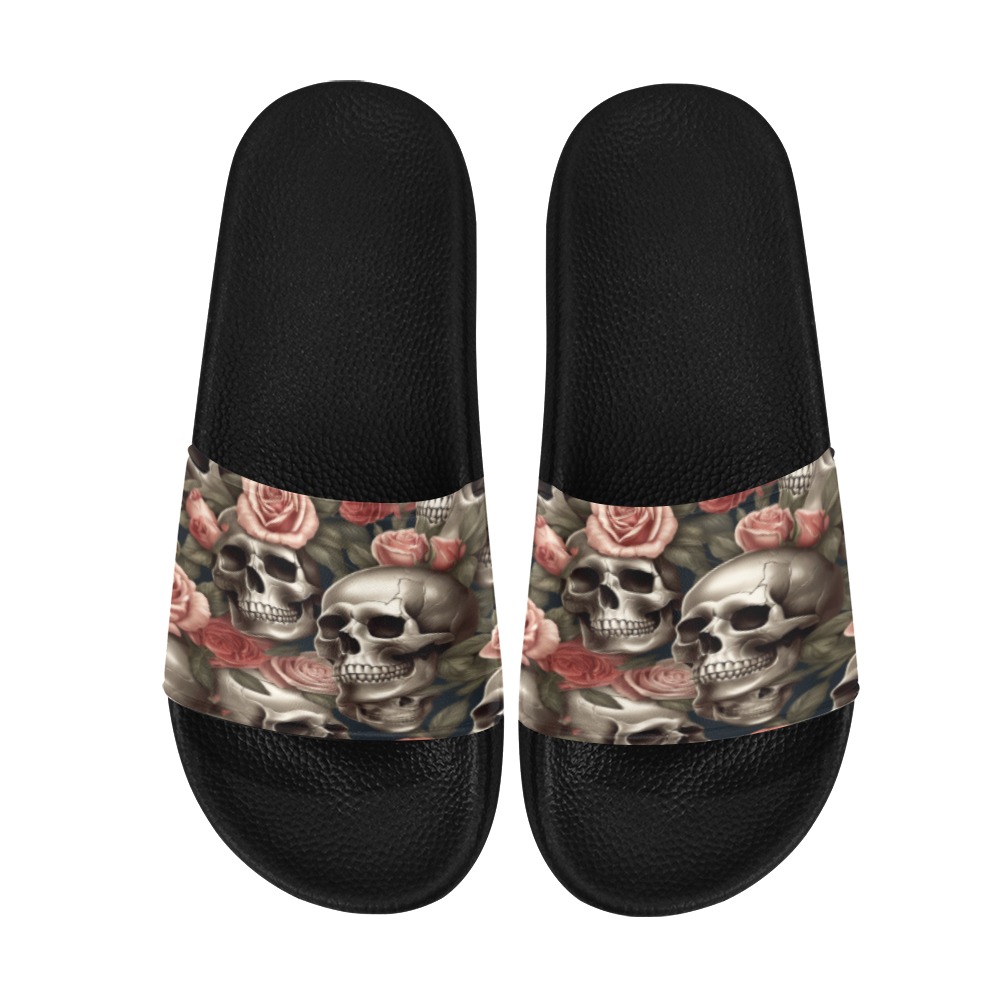 IMG_2405 Skull and Pink Roses Women's Slide Sandals (Model 057) | ID ...