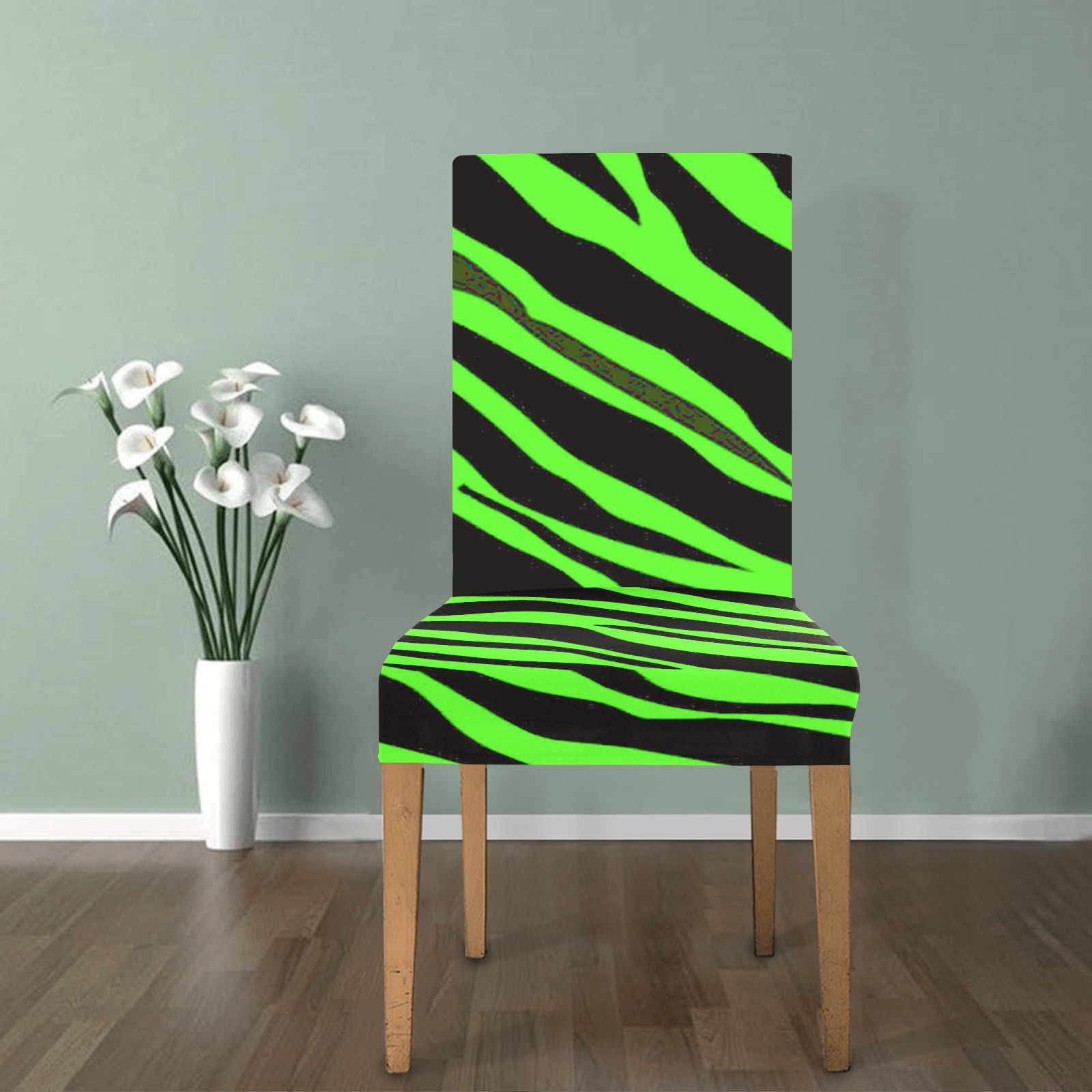 Neon Green Zebra Stripes Removable Dining Chair Cover | ID: D6458007