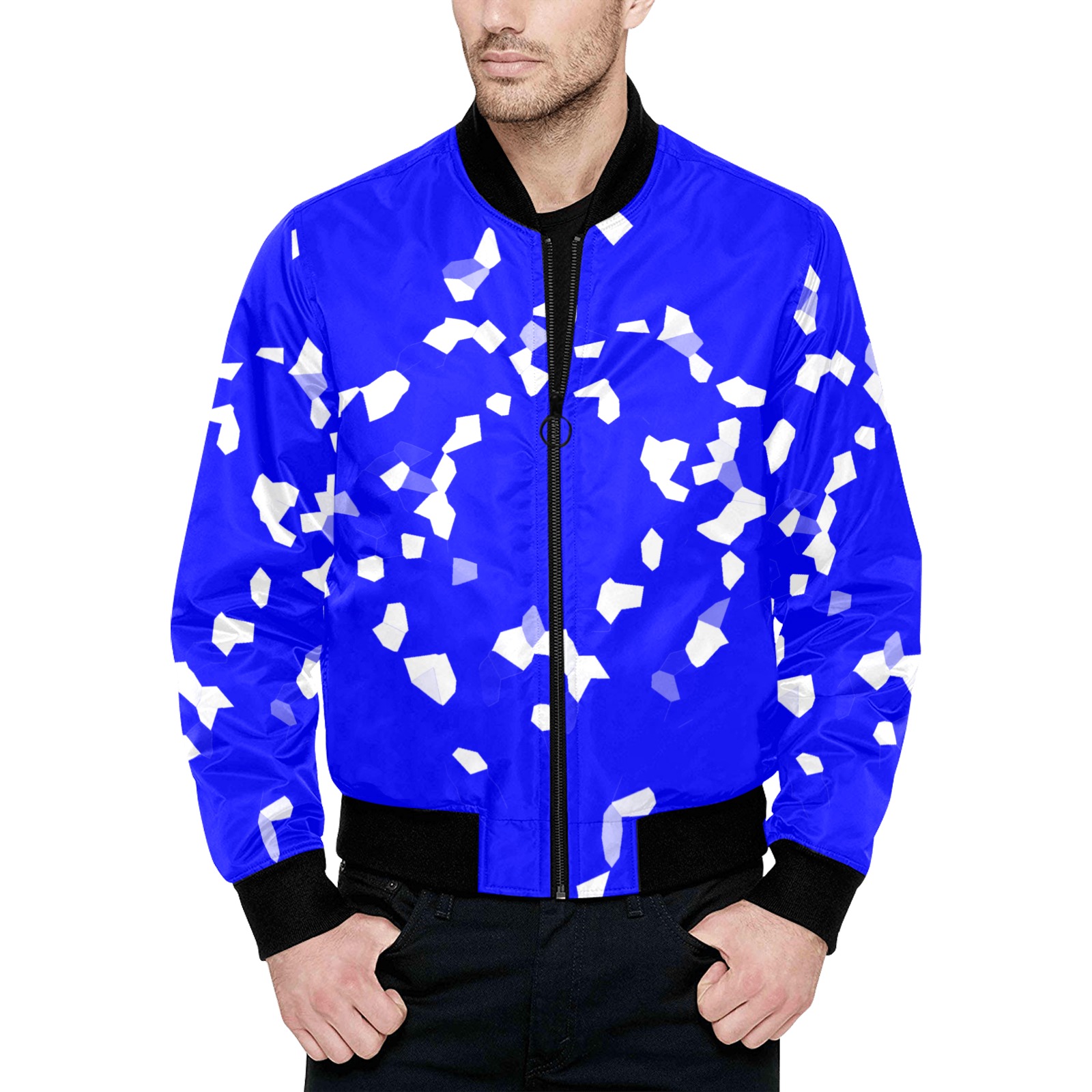 white Interlocking Diamonds Mosaic blue All Over Print Quilted Bomber ...