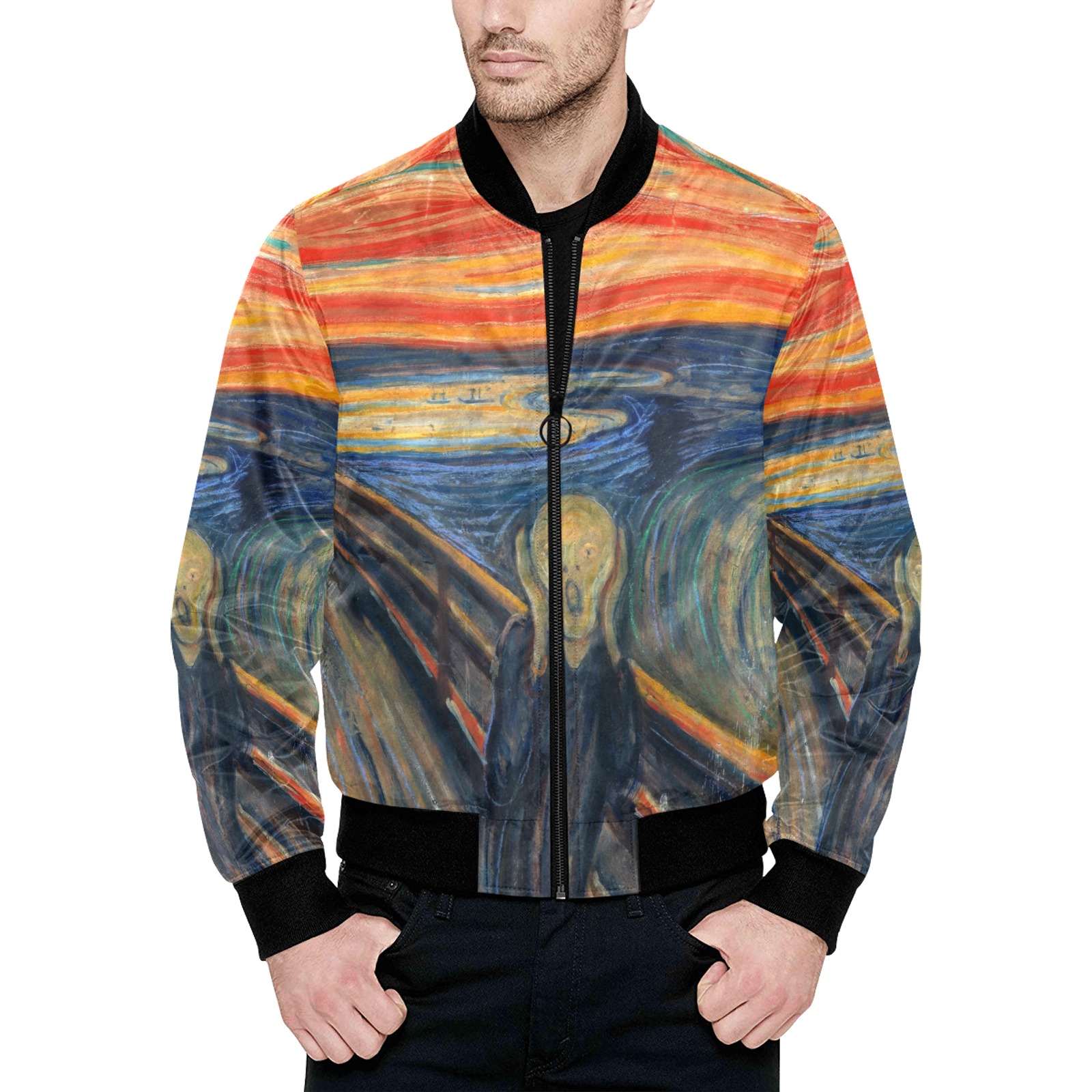 Edvard Munch-The scream All Over Print Quilted Bomber Jacket for Men ...