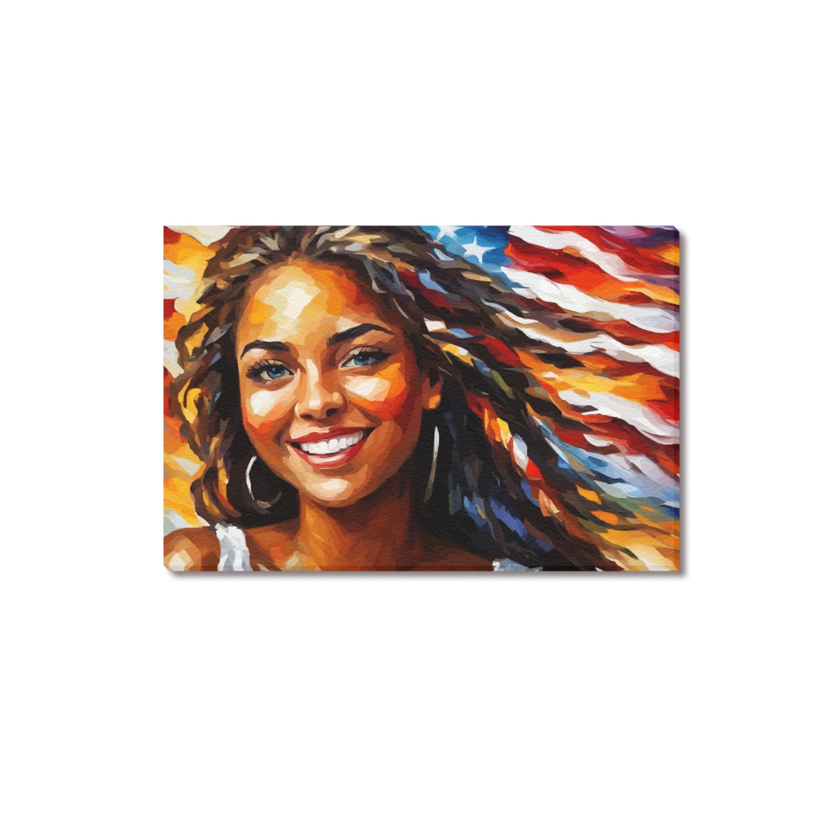 American Flag And Happy Creole Woman Patriotic Art Upgraded Canvas ...